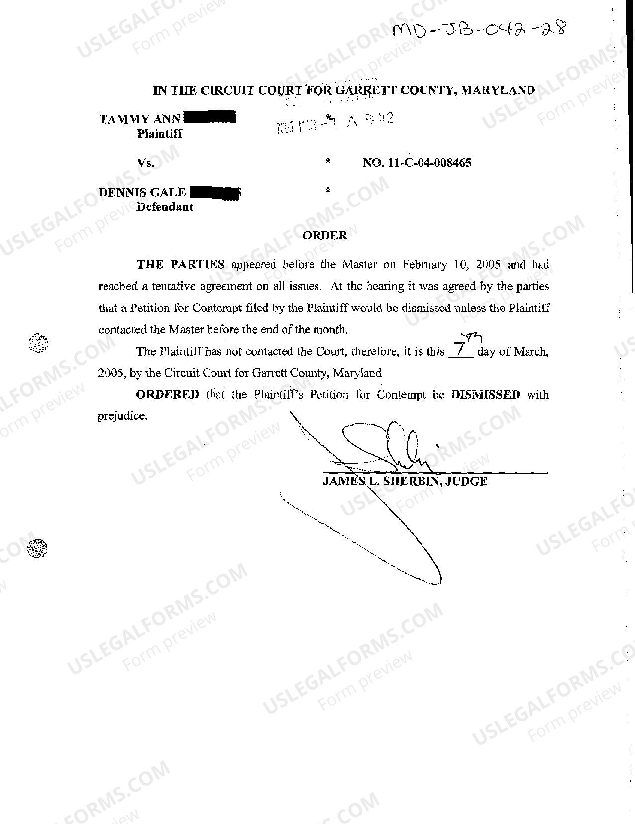 Maryland Order of Dismissal | US Legal Forms