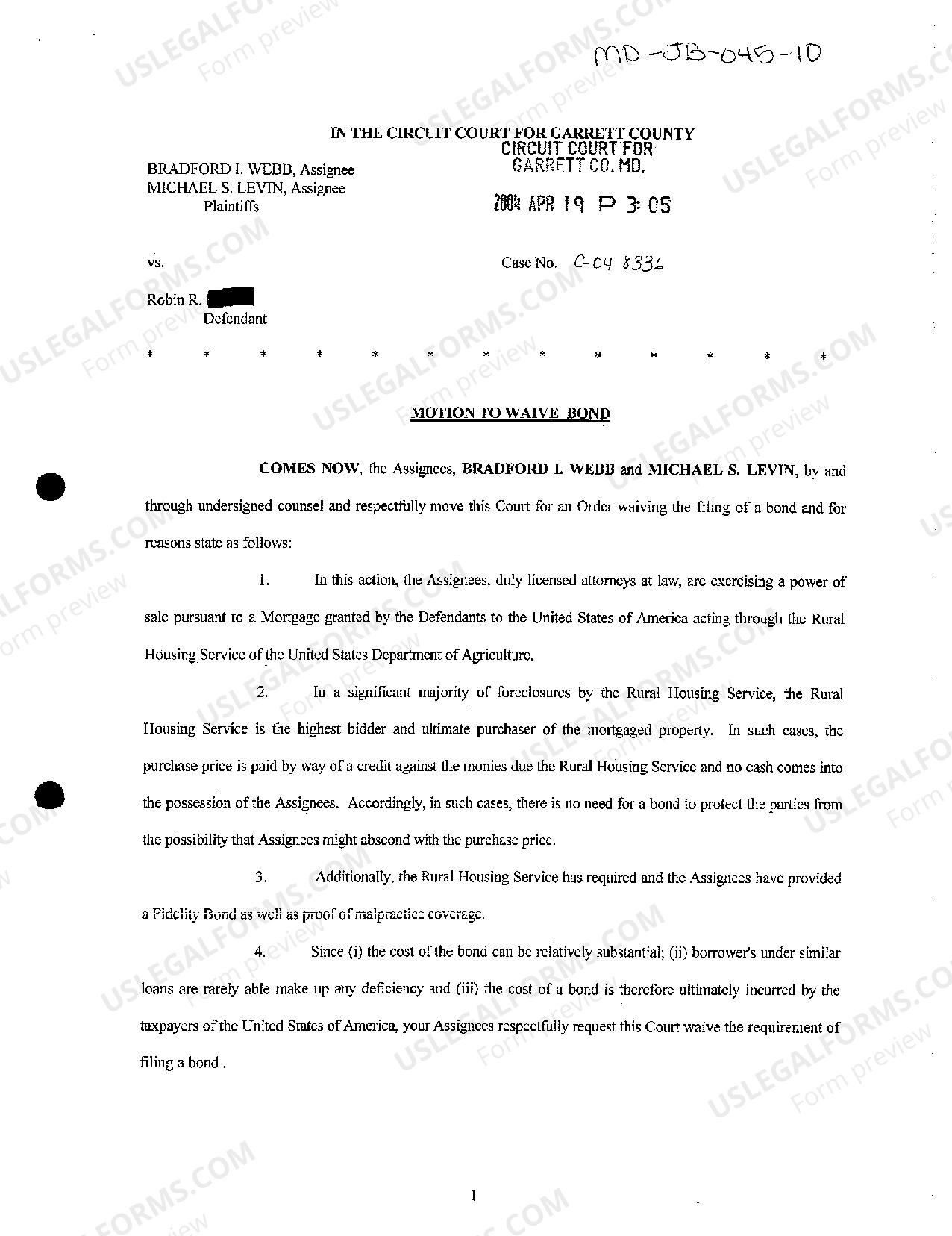 Maryland Motion to Waive Bond | US Legal Forms