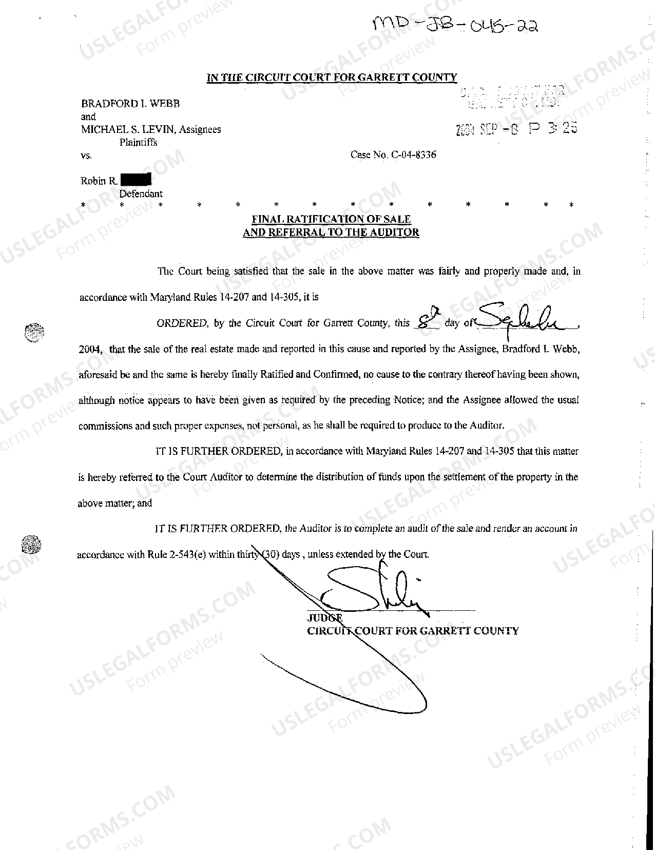 Maryland Final Ratification of Sale and Referral to the Auditor | US ...