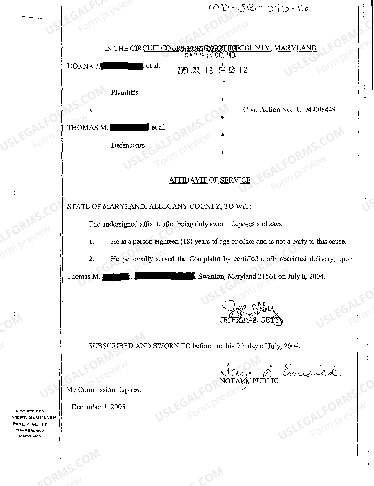 Maryland Affidavit of Service | US Legal Forms