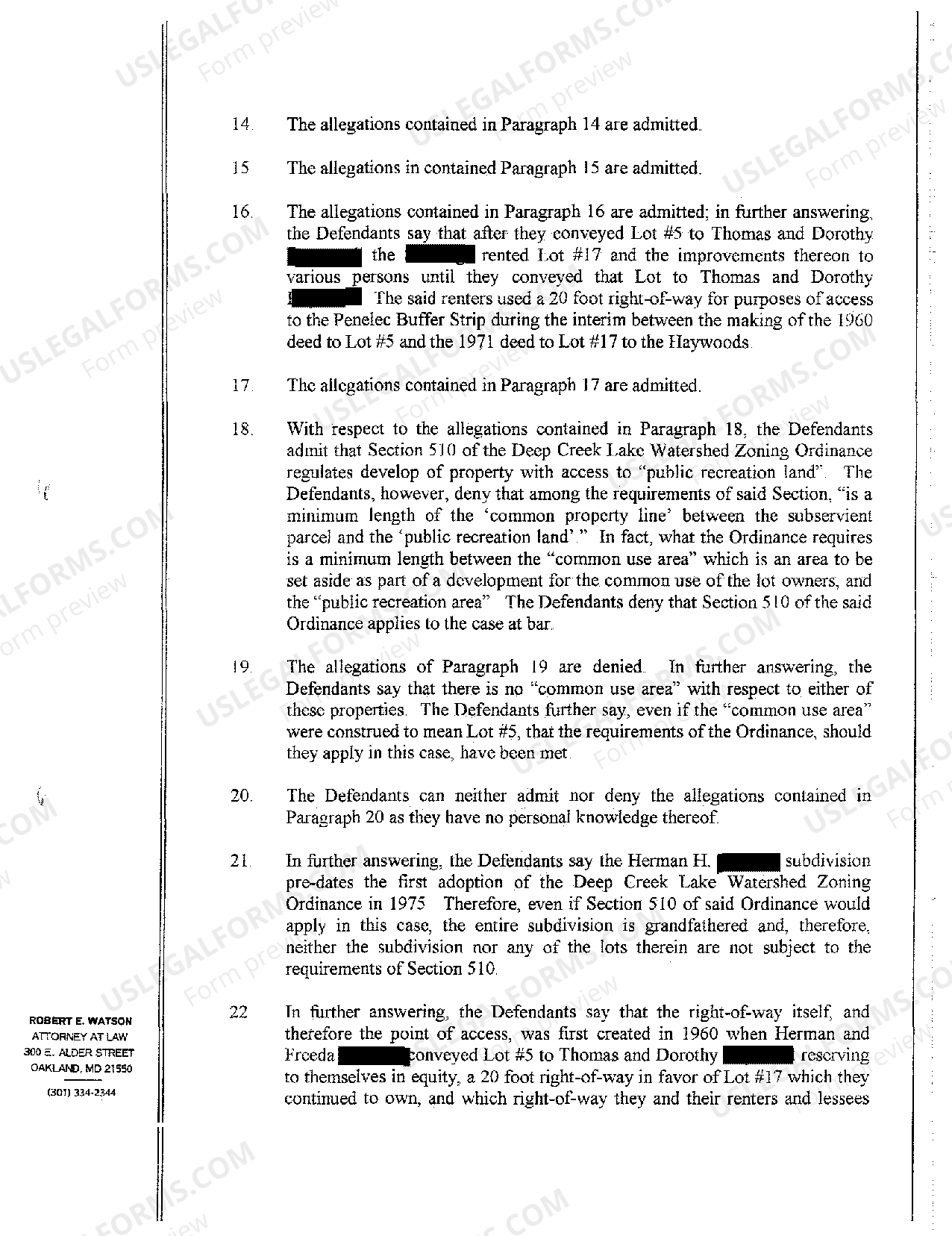 Maryland Answer to Complaint for Declaratory Judgment | US Legal Forms