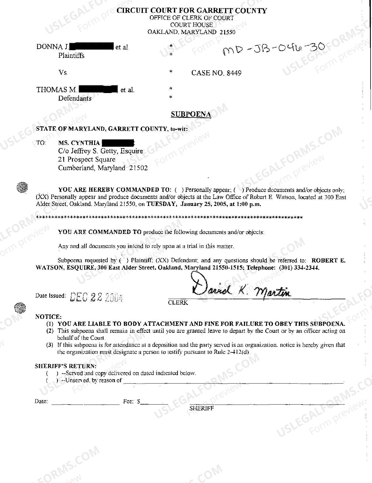 Maryland Subpoena | US Legal Forms