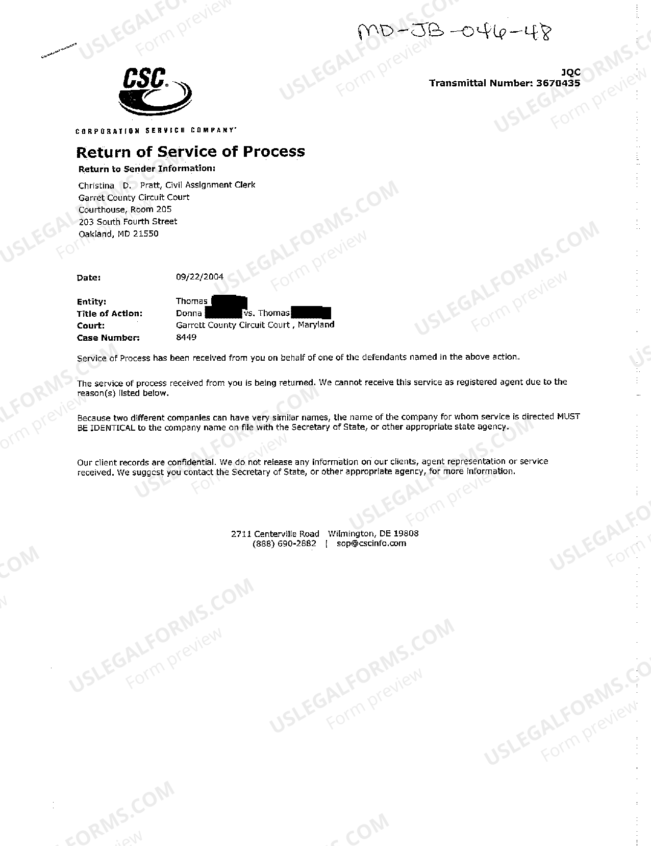 Maryland Return of Service Process - Return Of Service Served | US ...