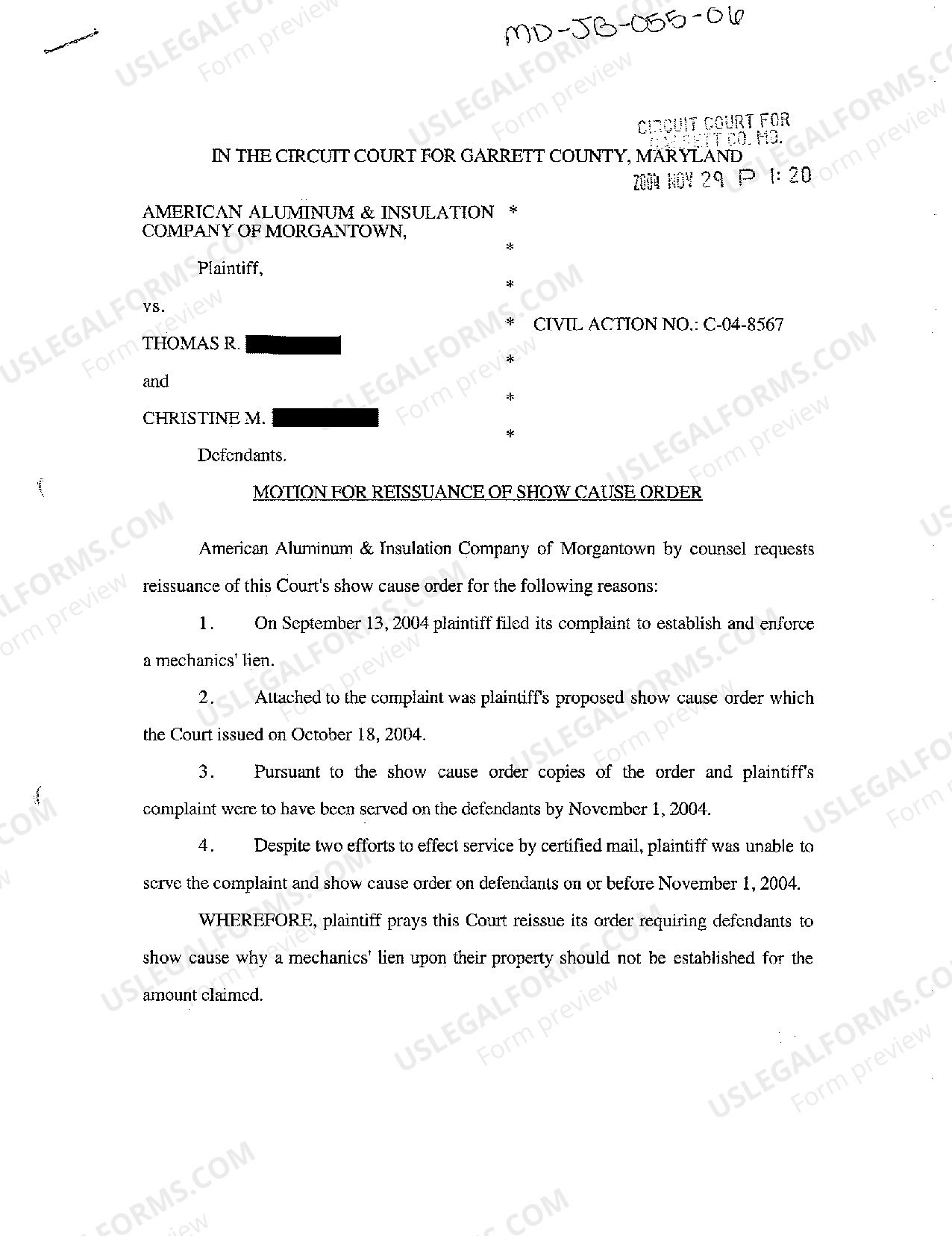 Montgomery Maryland Motion for Reissuance of Show Cause Order | US ...