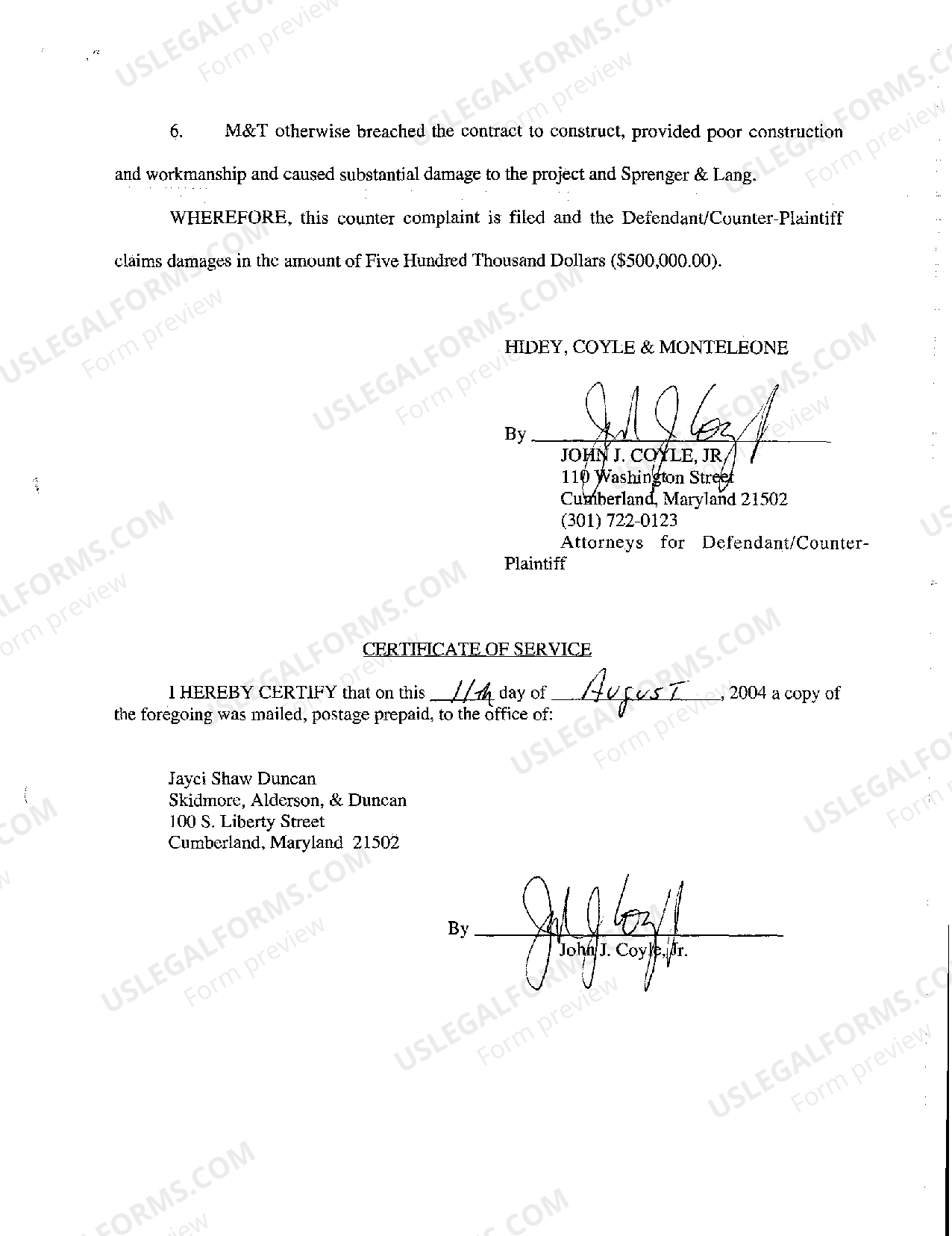 Breach Of Contract Counterclaim Example | US Legal Forms