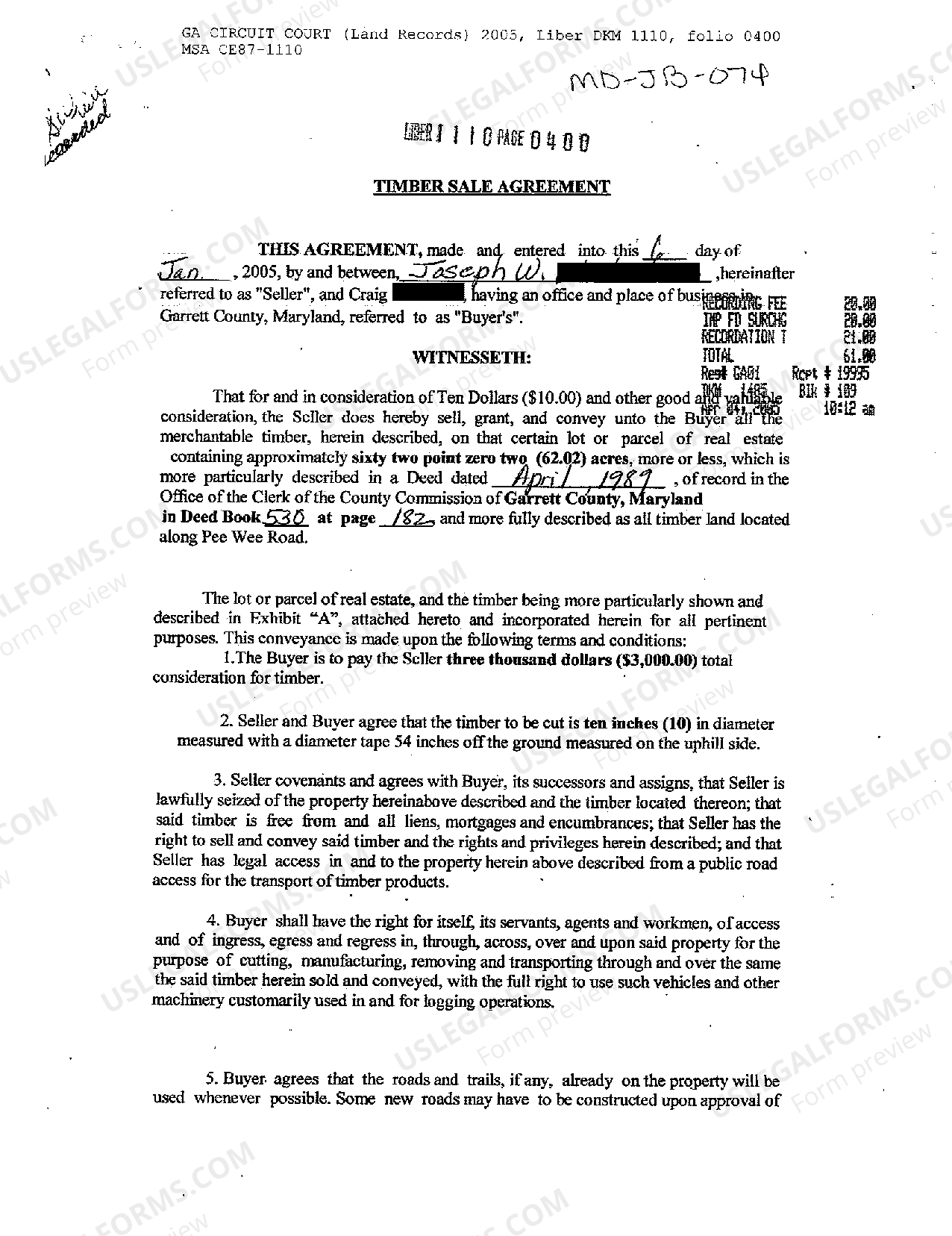 Maryland Timber Sale Agreement | US Legal Forms