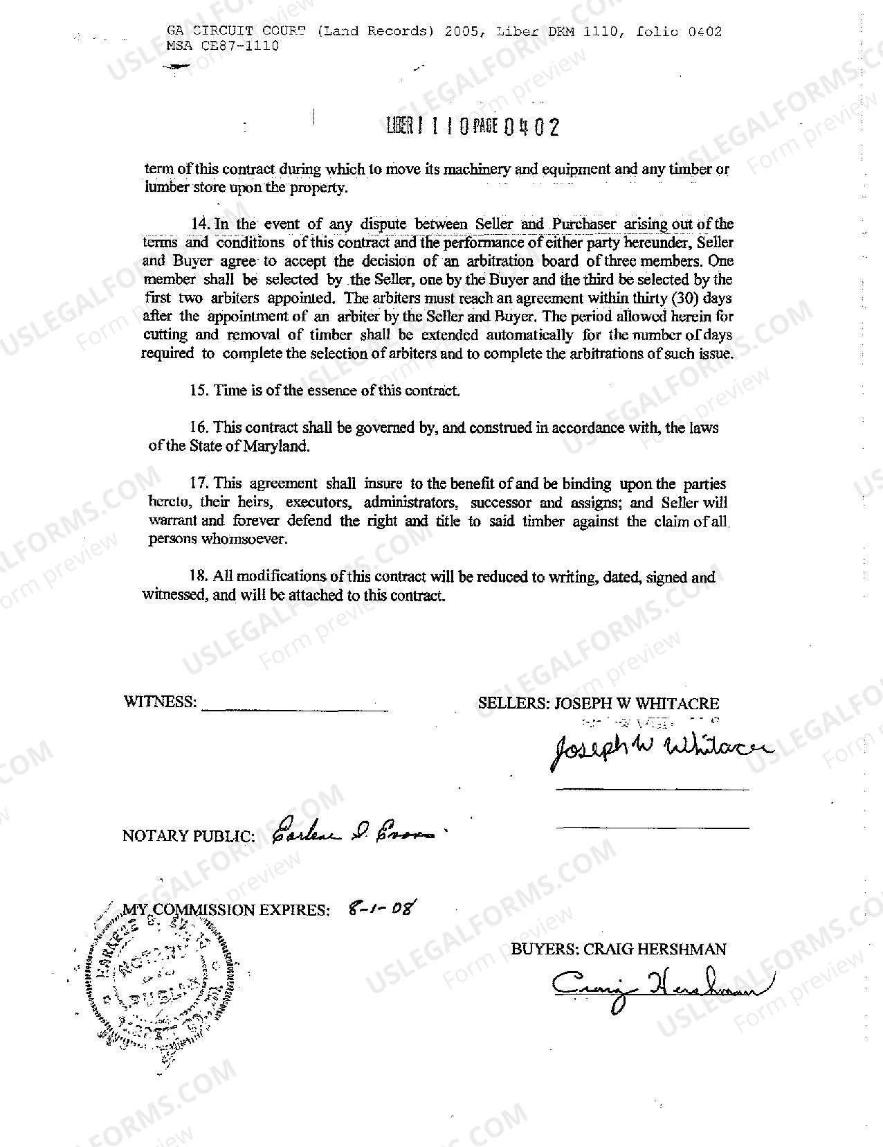 Maryland Timber Sale Agreement | US Legal Forms