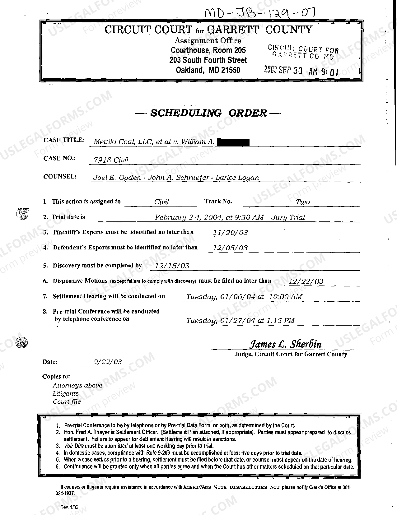 Maryland Scheduling Order | US Legal Forms