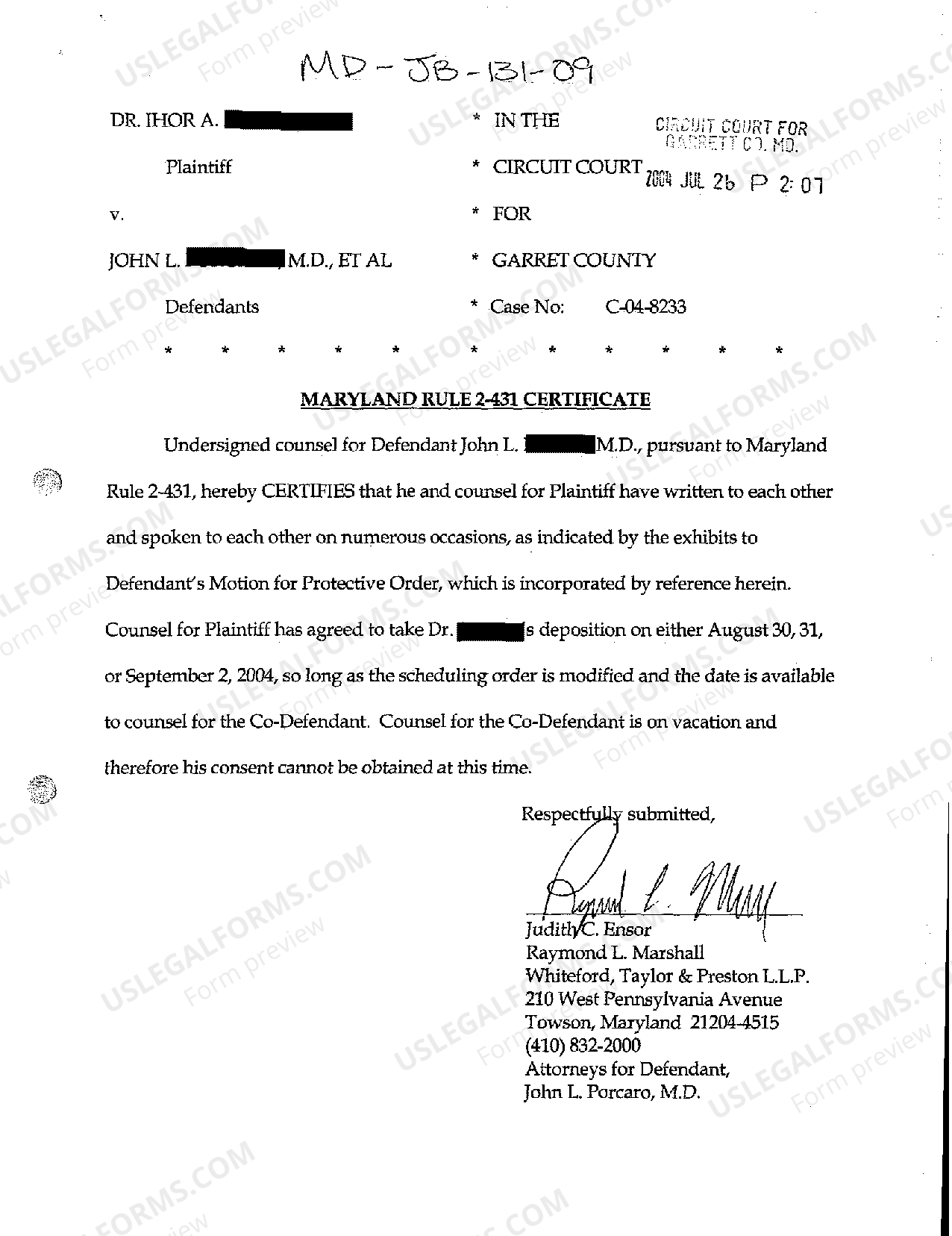 Maryland Rule 2-431 Certificate - Maryland Rule 2 431 | US Legal Forms