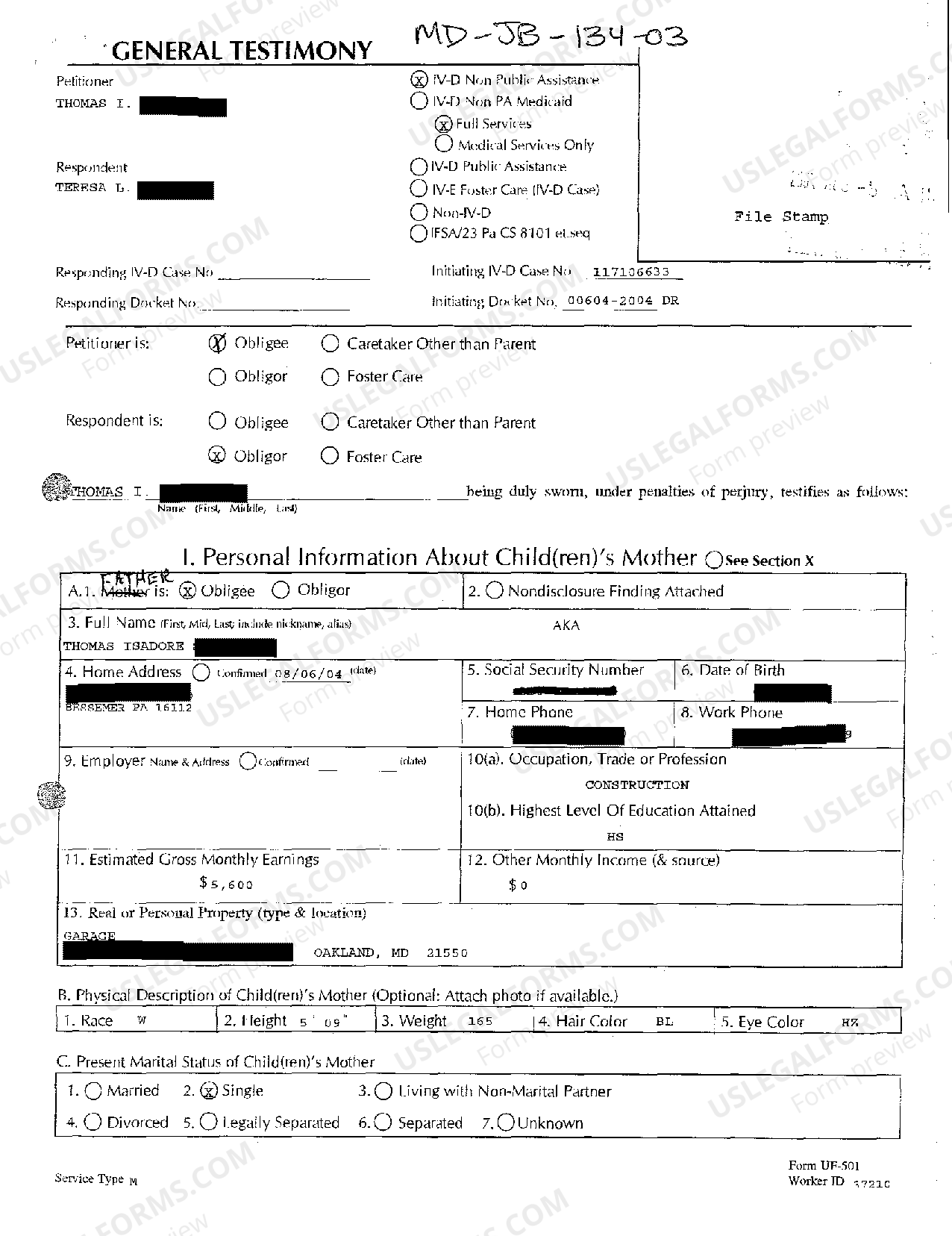 General Testimony For Child Support Withholding Order | US Legal Forms