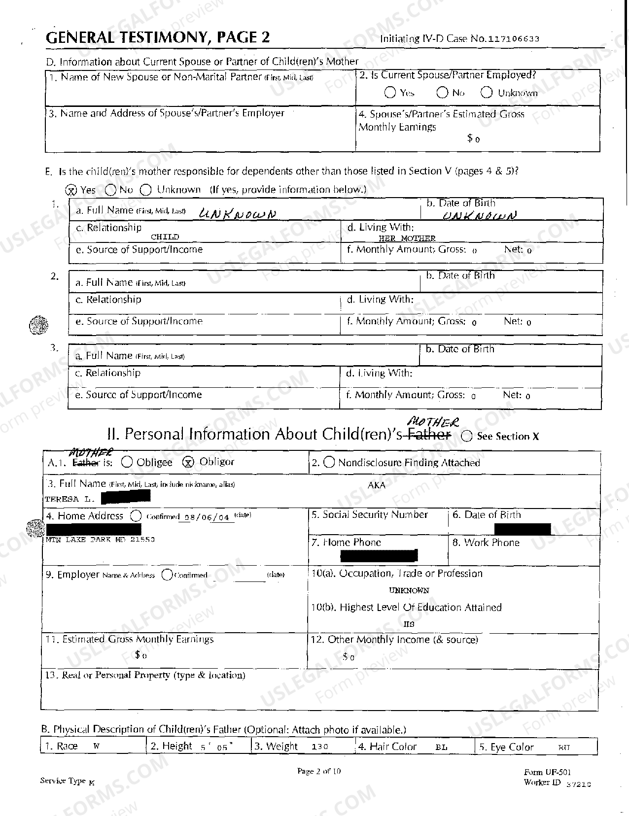 General Testimony For Child Support Withholding Order | US Legal Forms