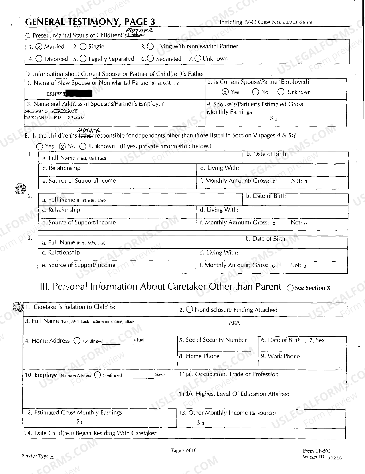 General Testimony For Child Support Withholding Order | US Legal Forms