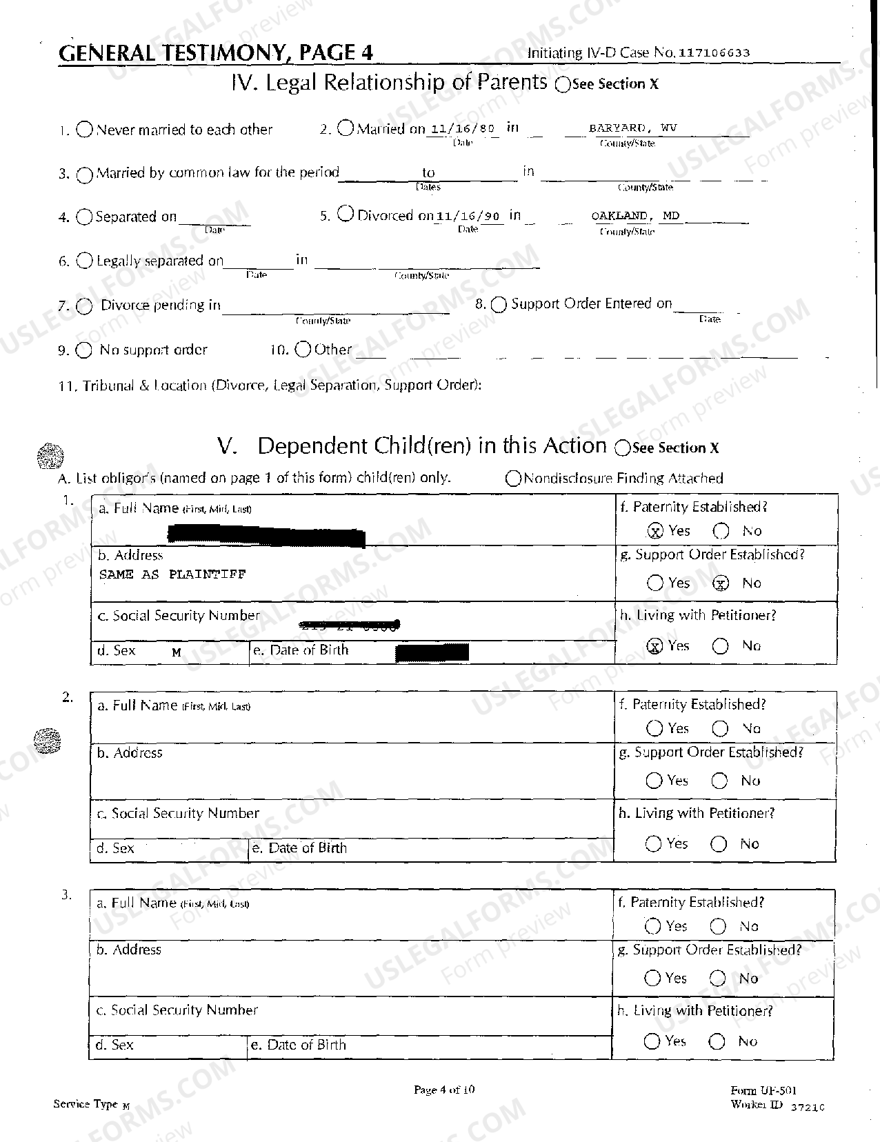 General Testimony For Child Support Withholding Order | US Legal Forms