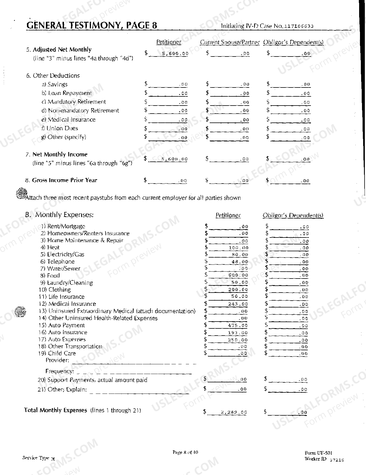 General Testimony For Child Support Withholding Order | US Legal Forms