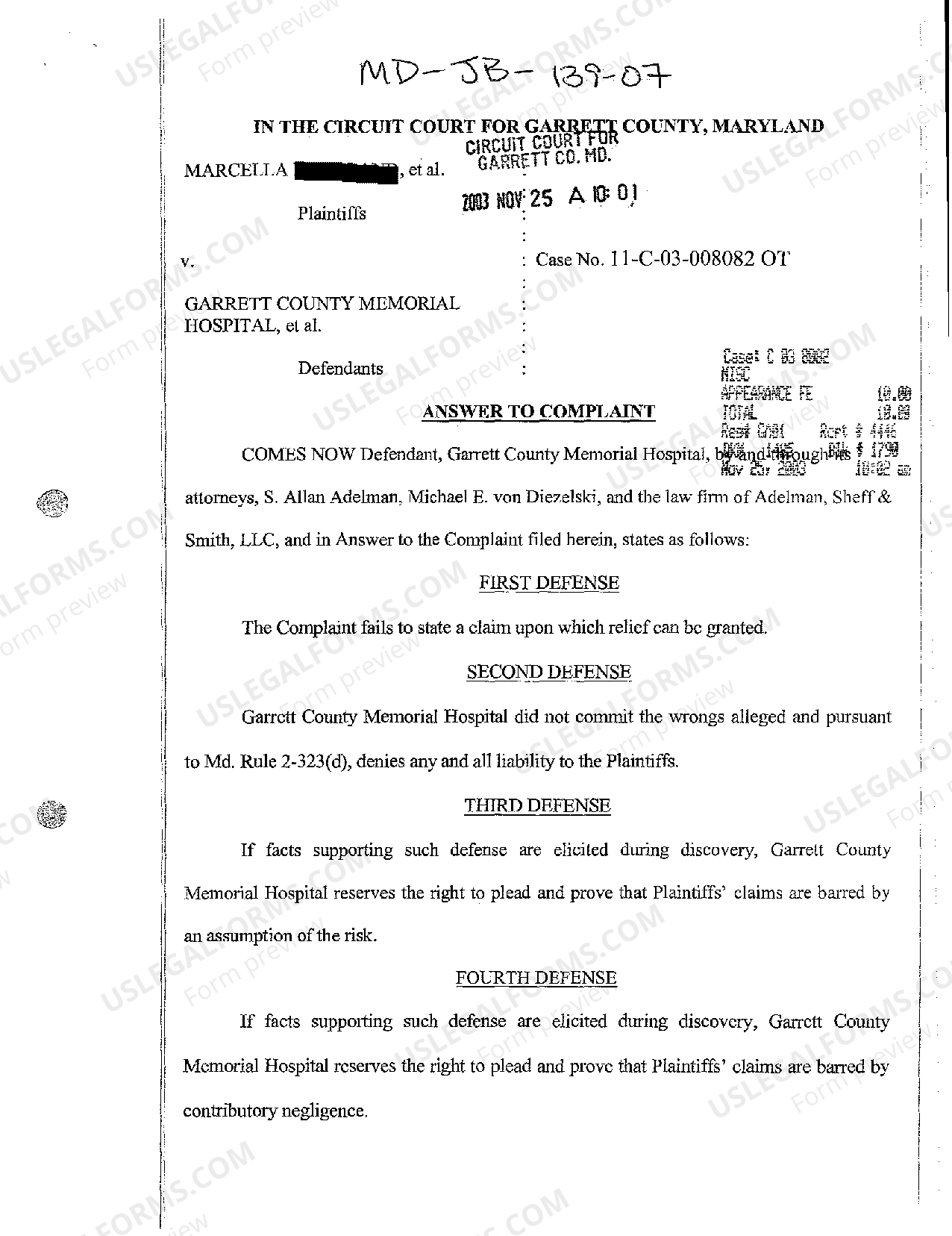 Maryland Answer to Complaint | US Legal Forms