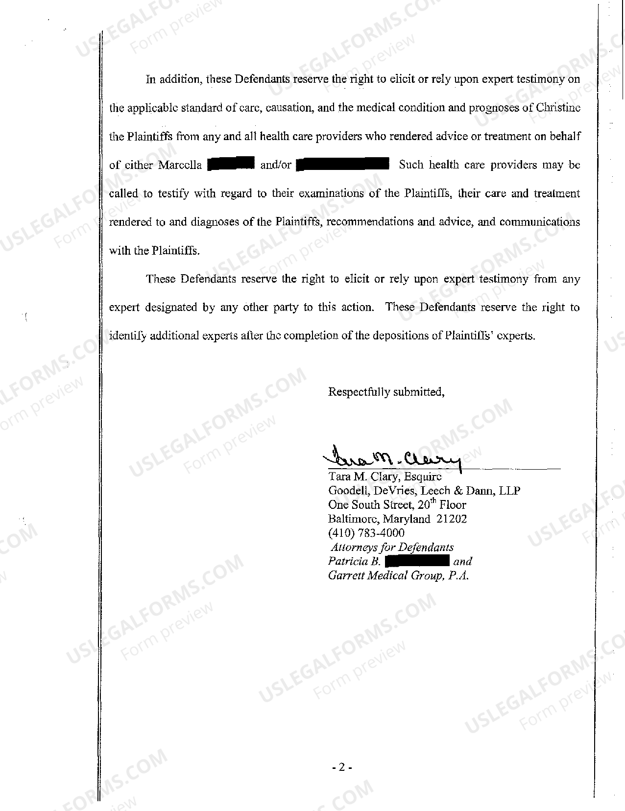 Maryland Designation of Expert Witnesses by Defendants | US Legal Forms