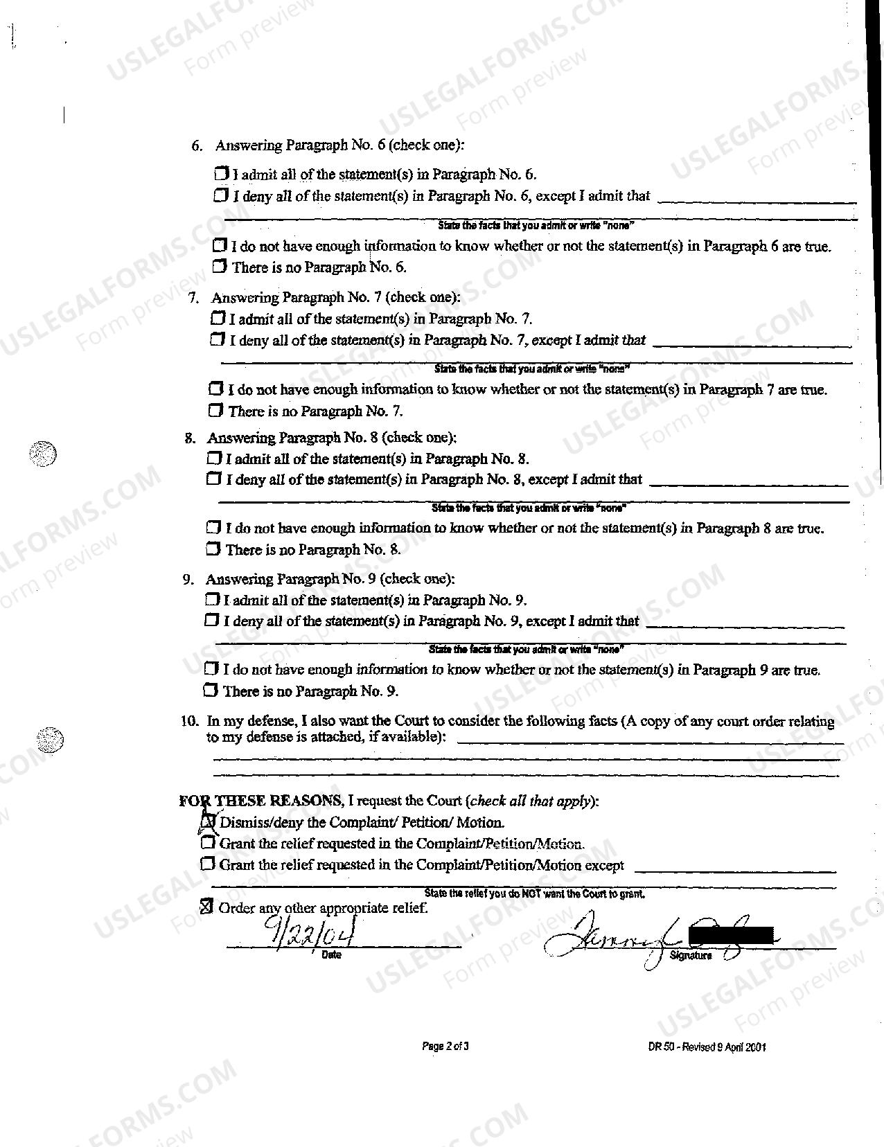 Maryland Answer To Complaint Pro Se Form With Two Points | US Legal Forms