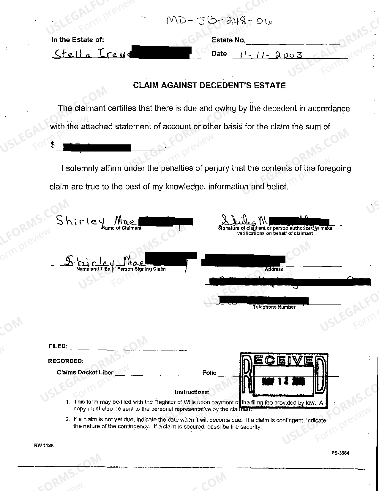 Maryland Claims Against Decedent's Estate for Personal Care | US Legal ...