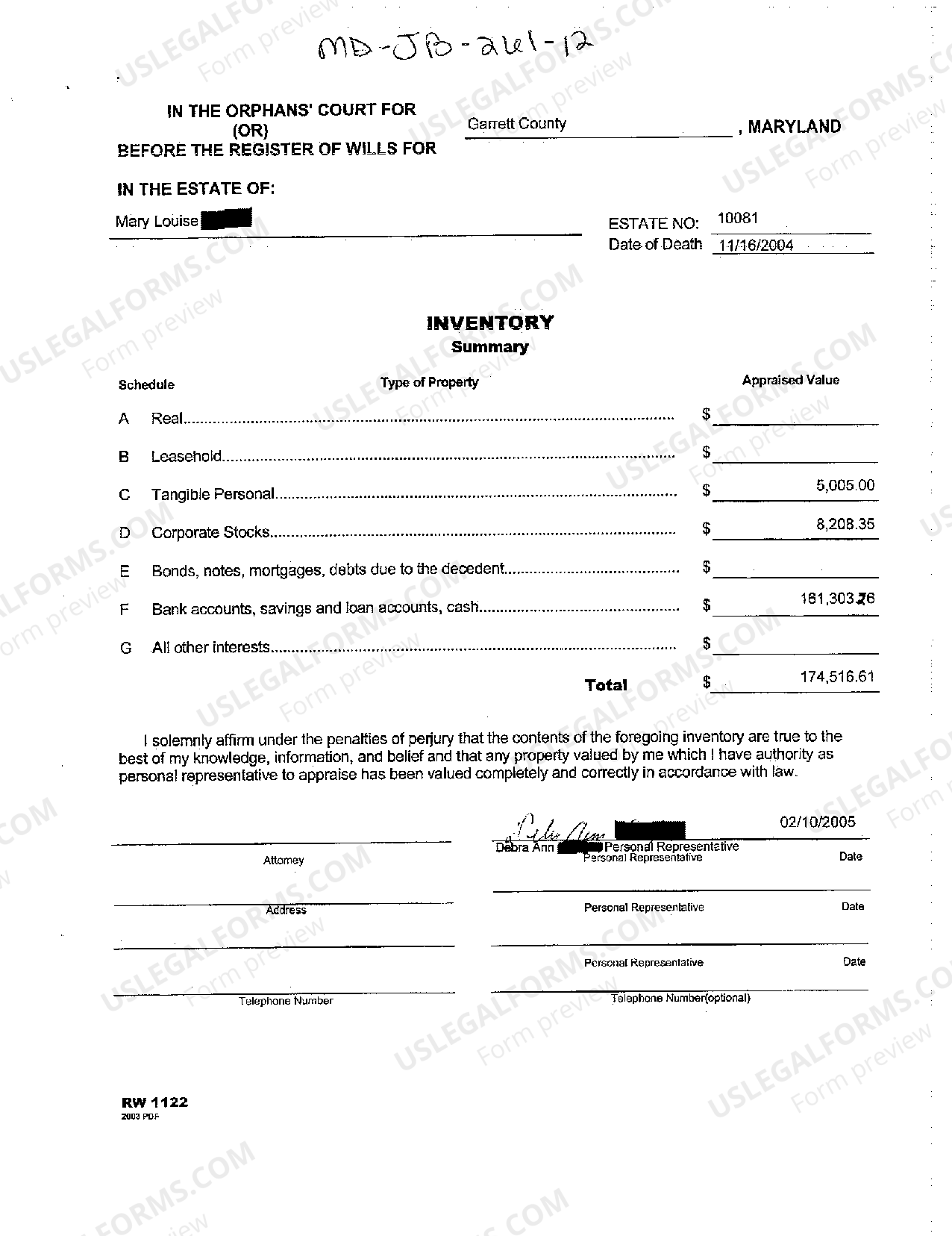 Maryland Inventory Summary | US Legal Forms