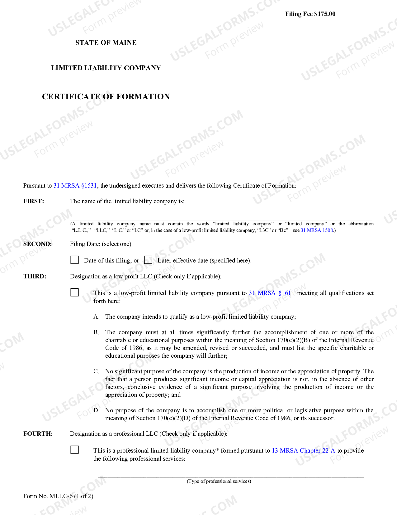 Maine Articles of Organization for Domestic Limited Liability Company ...