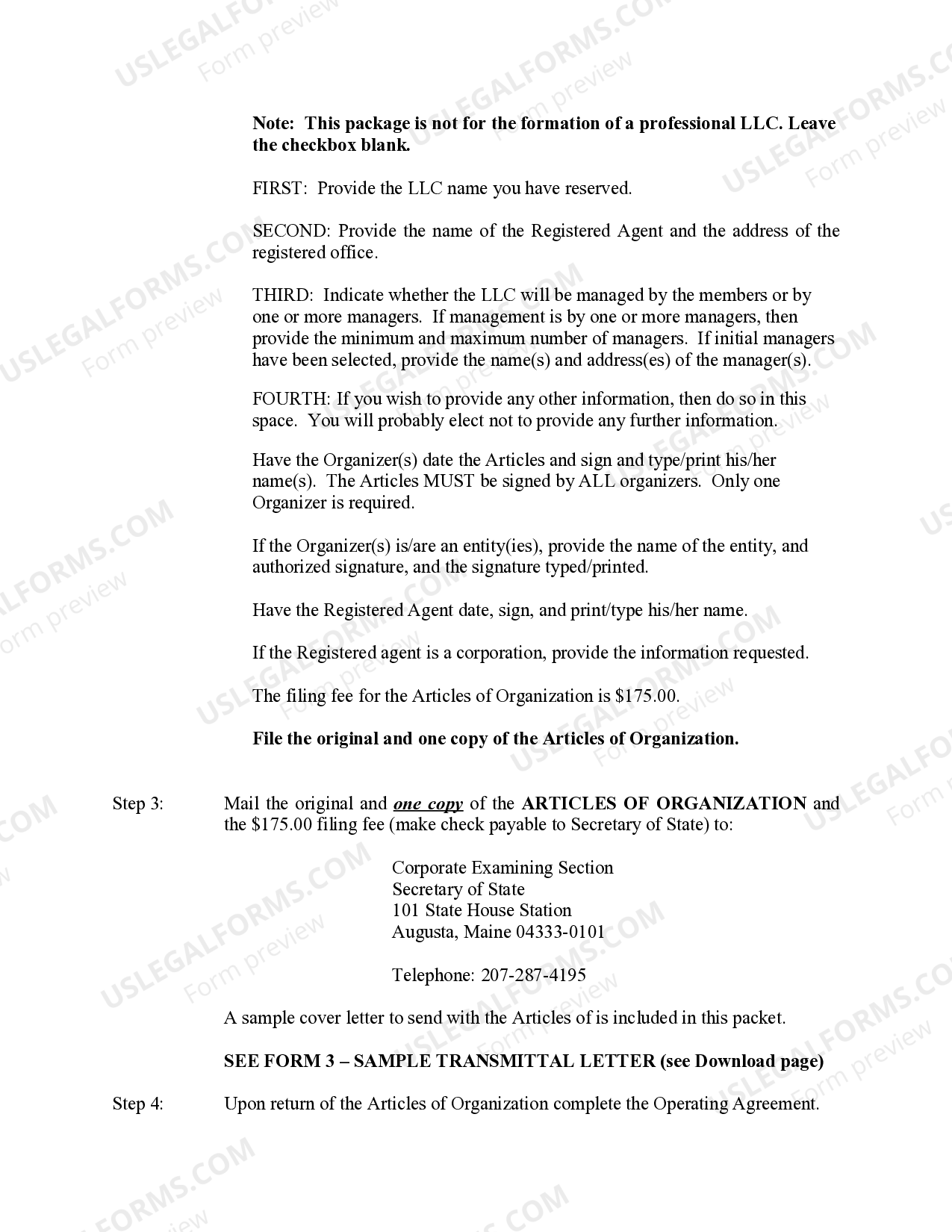 Maine Professional Limited Liability Company PLLC Formation Package ...