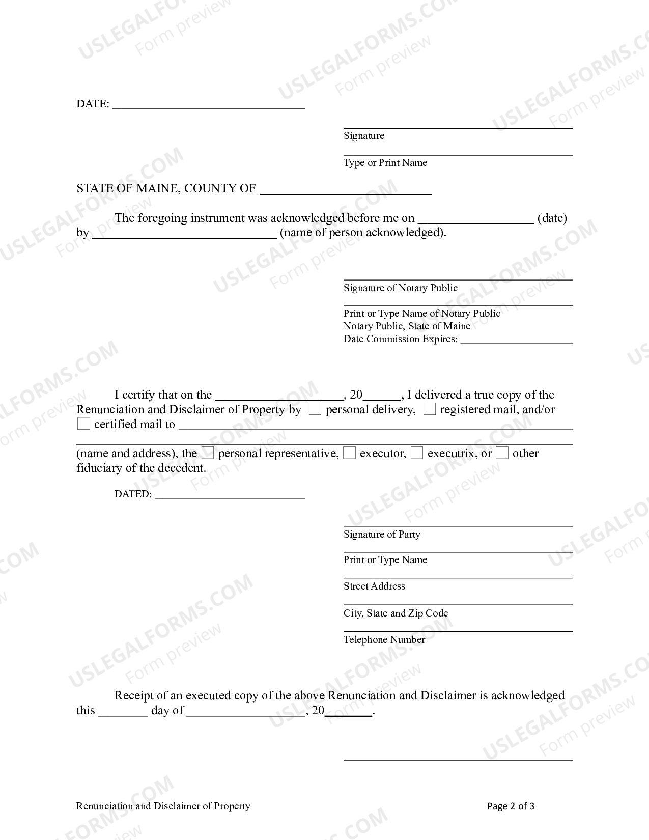 Maine Renunciation and Disclaimer of Property received by Intestate ...