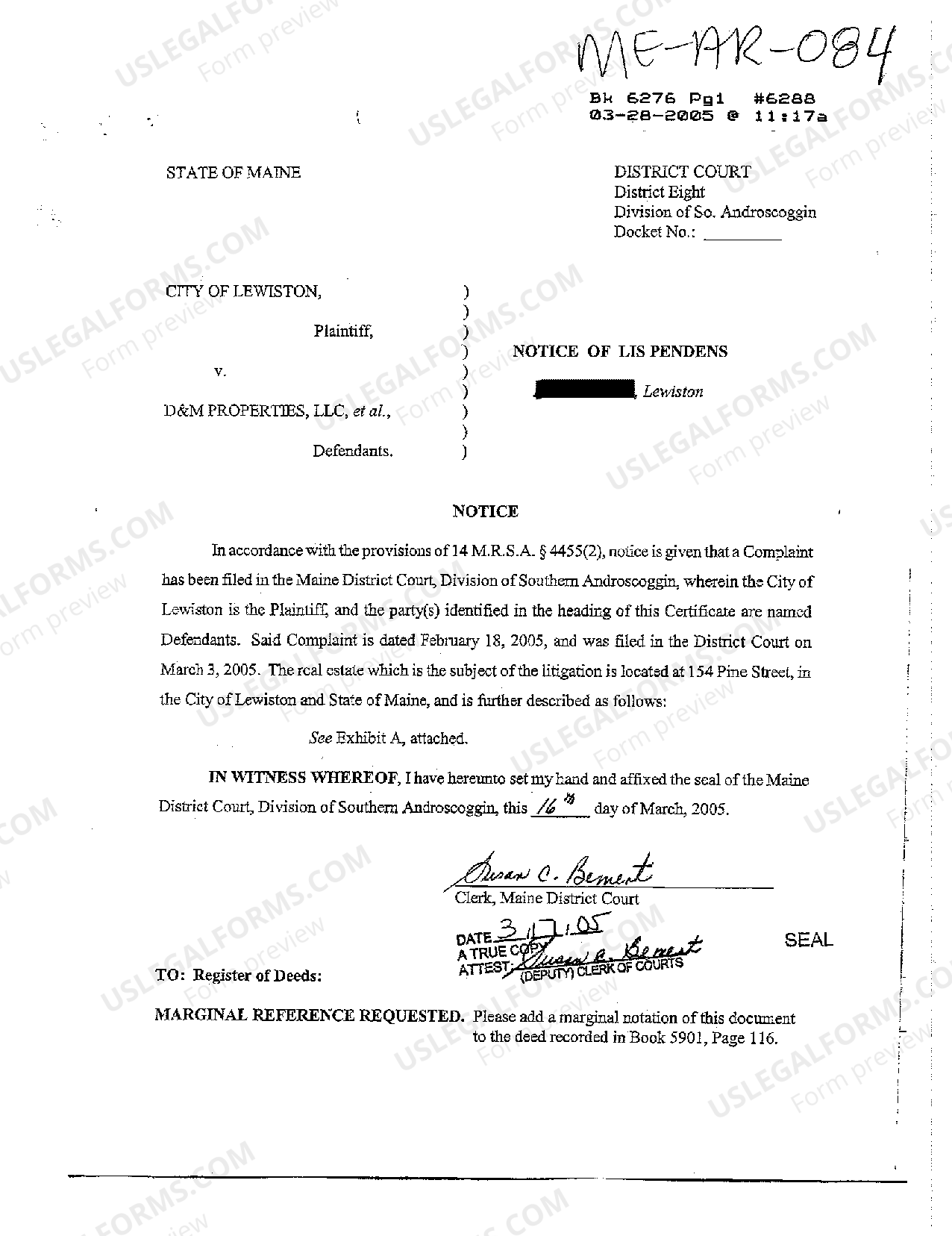 Maine Notice of Lis Pendens - Lis Pendens Maine | US Legal Forms