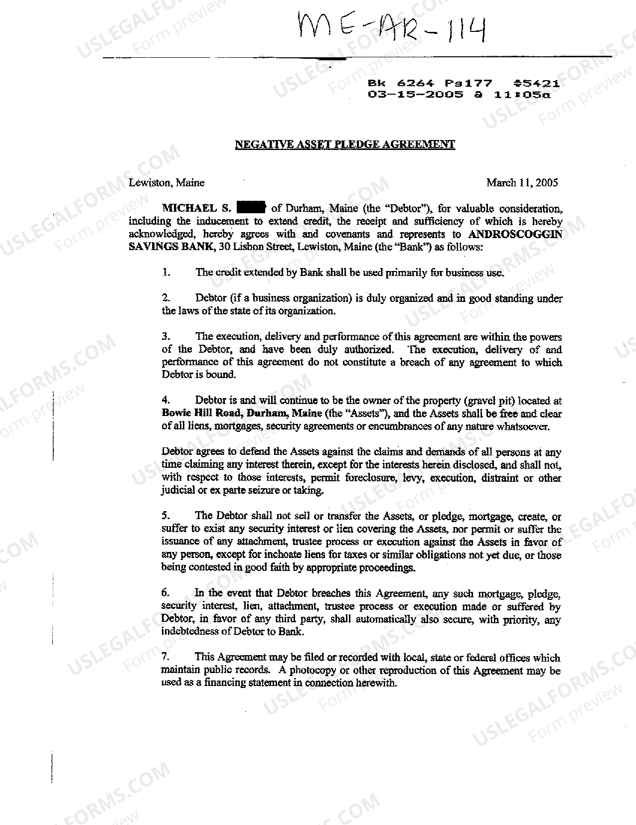 Maine Negative Asset Pledge Agreement - Double Negative Pledge | US ...