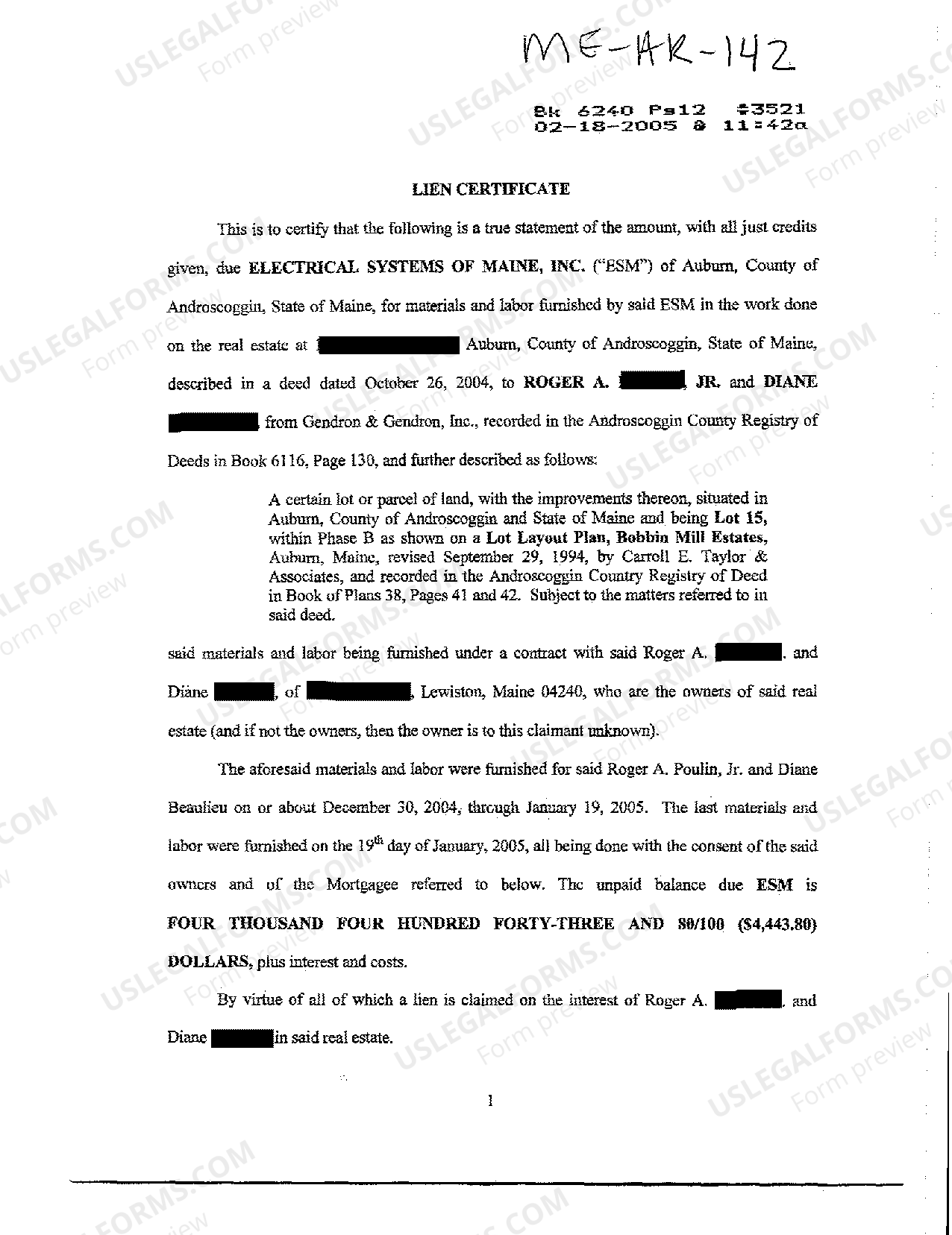 Maine Contractor Lien Certificate | US Legal Forms