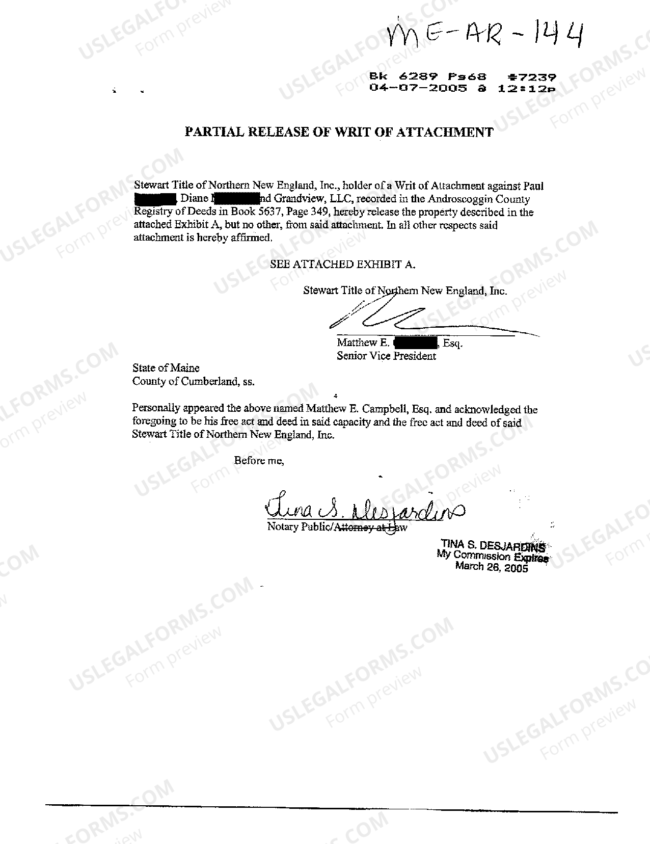 Partial Release Of Writ Of Execution State Of Maine Form | US Legal Forms