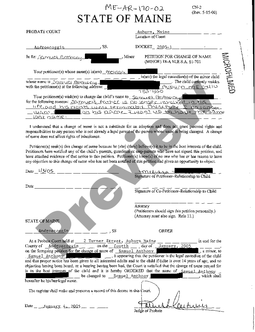 Name Change Maine With Child US Legal Forms