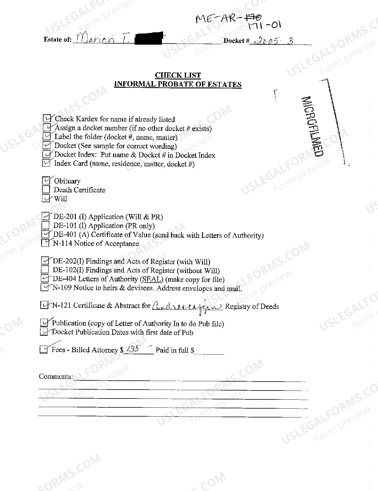 Maine Informal Probate of Estates Check List | US Legal Forms