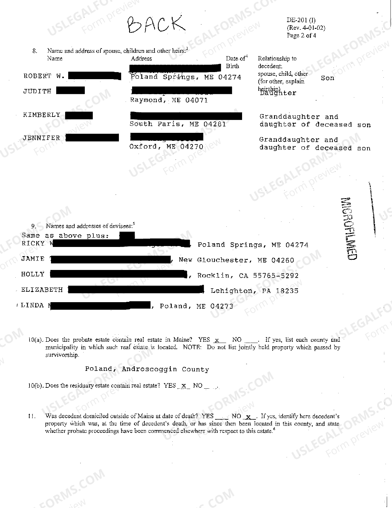 Maine Application for Informal Probate of Will and Appointment of ...