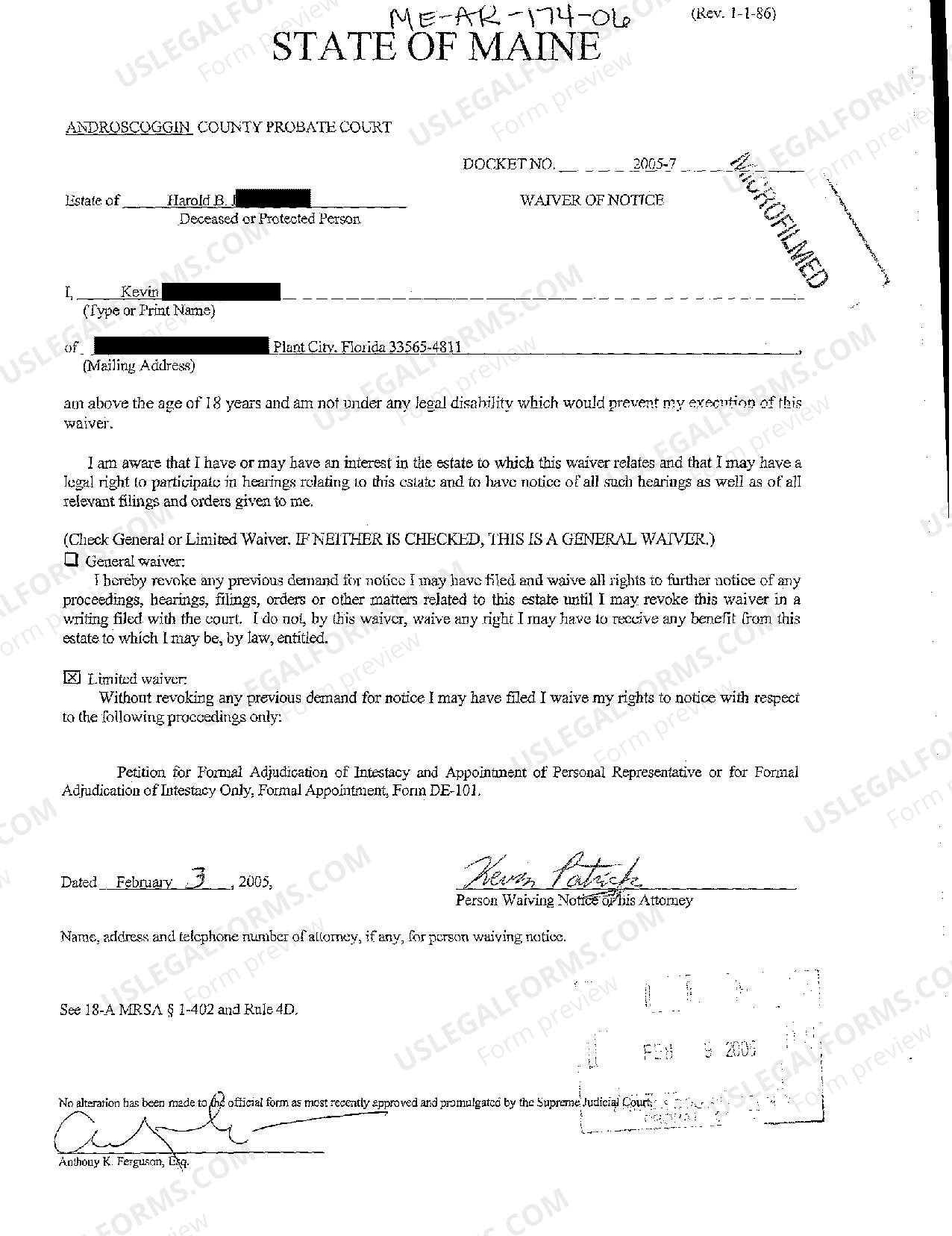 Maine Waiver of Notice | US Legal Forms