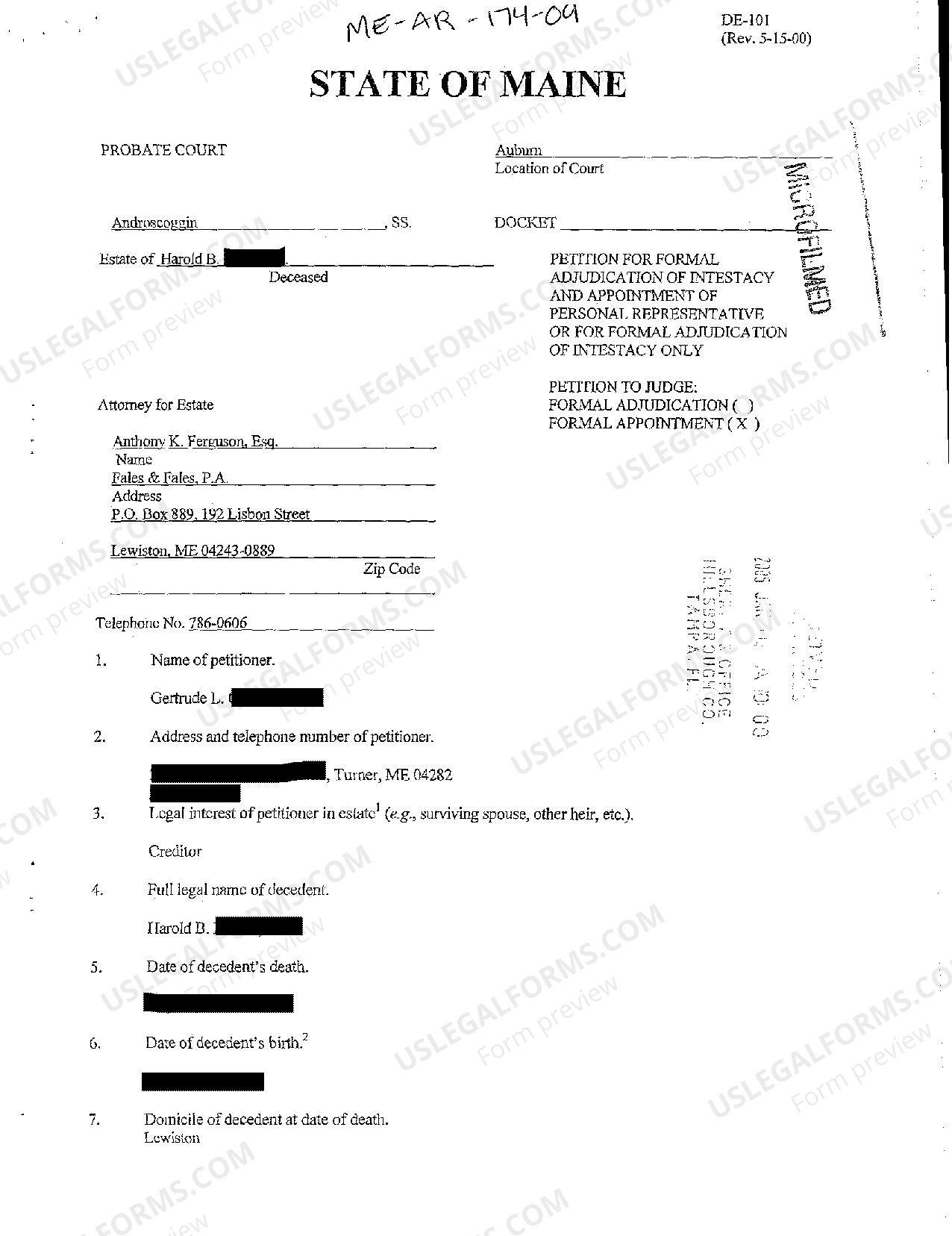 Maine Petition for Formal Adjudication of Intestacy and Appointment of ...