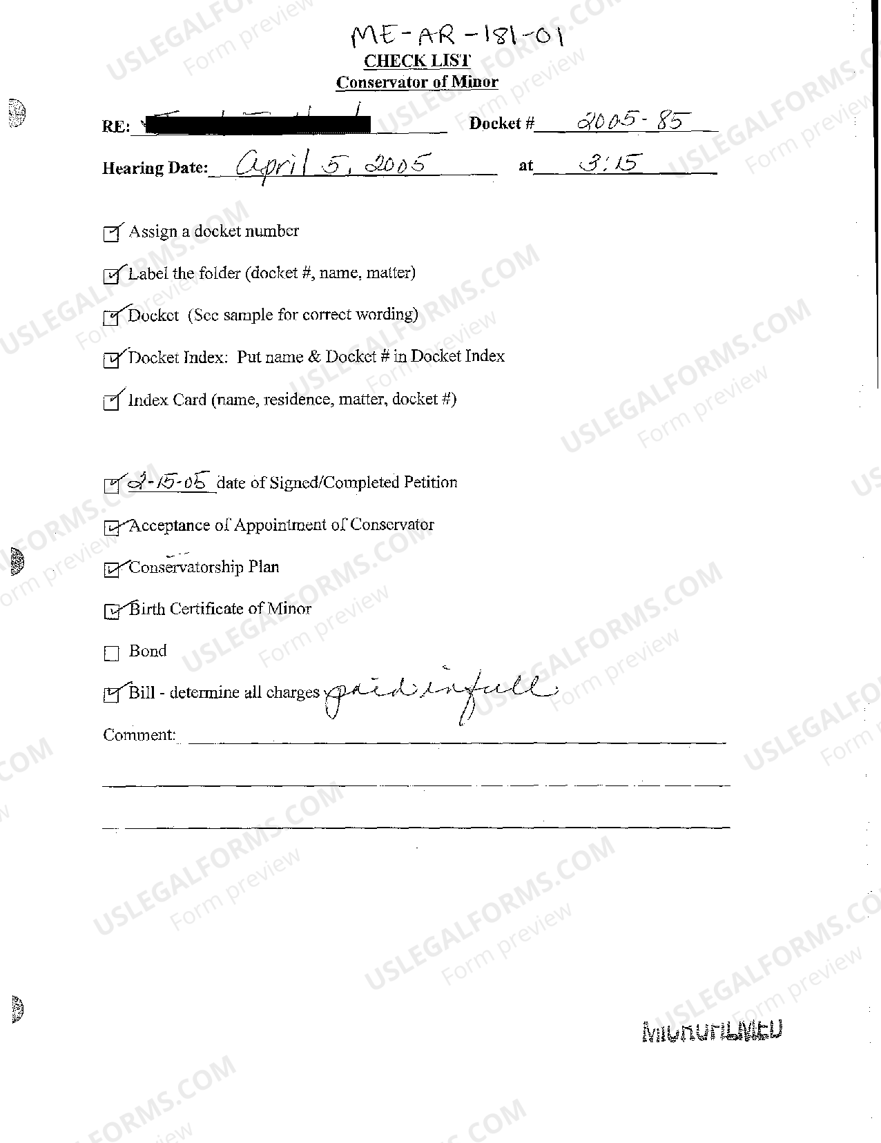 Maine Conservator of Minor Check List | US Legal Forms