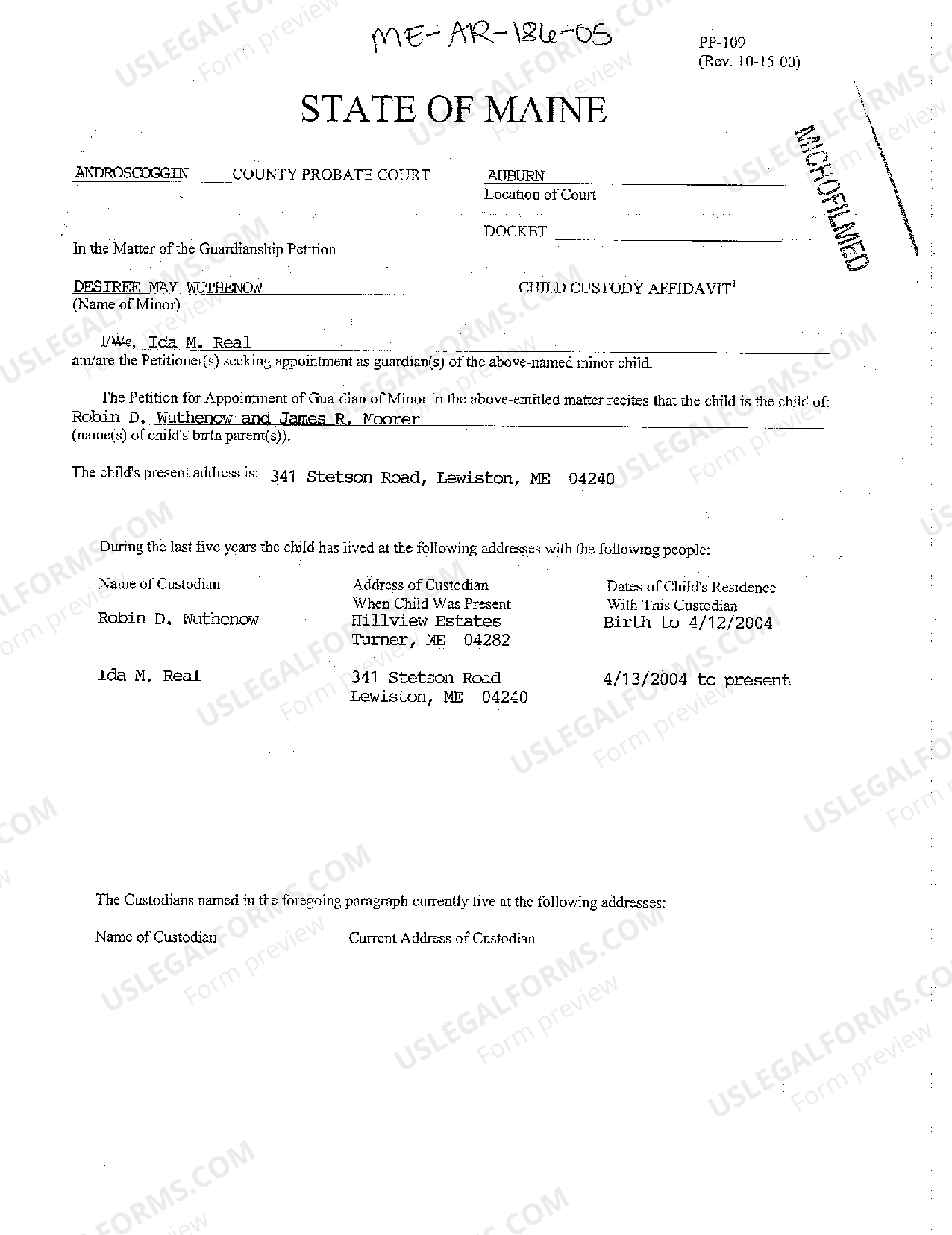 Maine Child Custody Affidavit | US Legal Forms