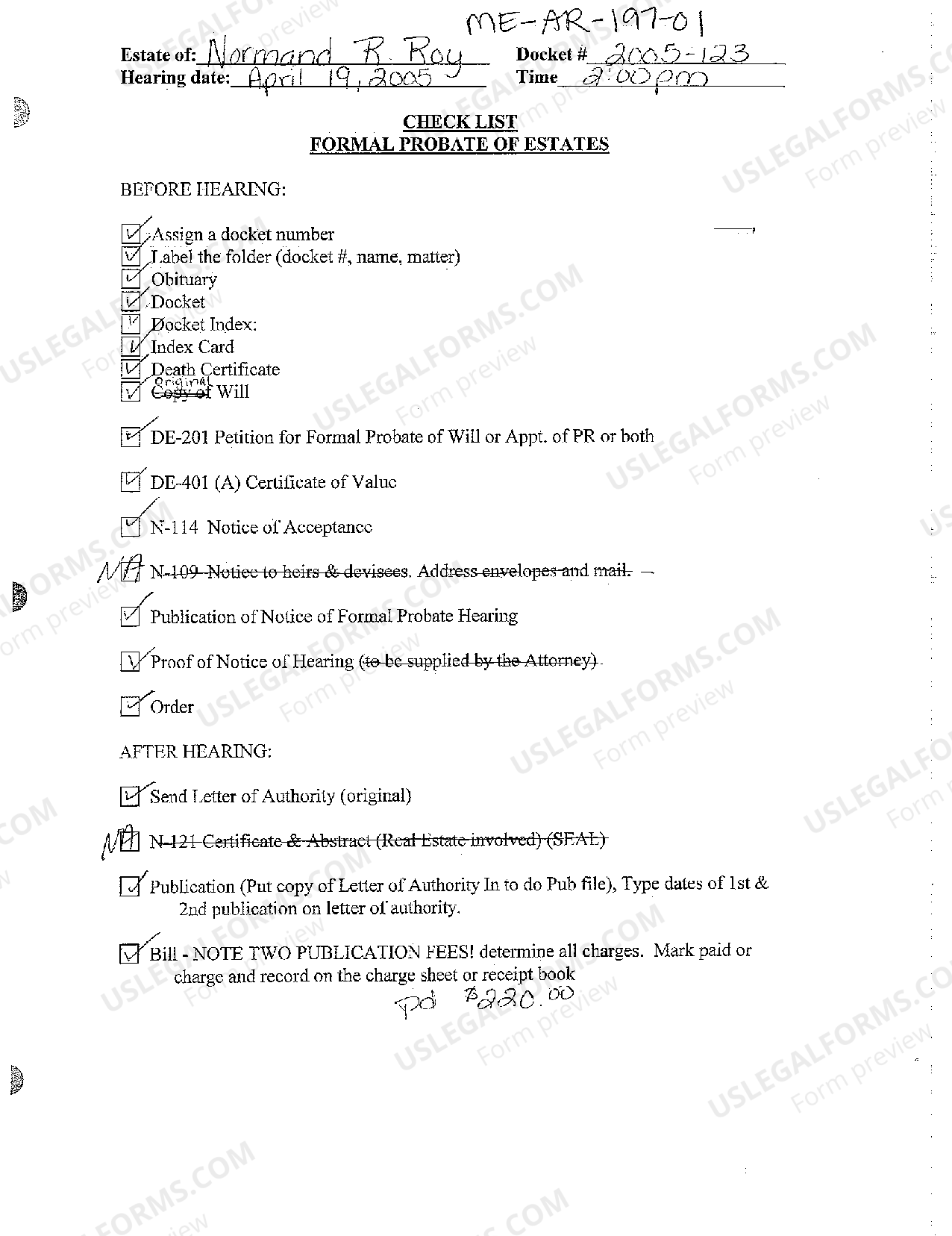 Maine Checklist - Formal Probate of Estates | US Legal Forms