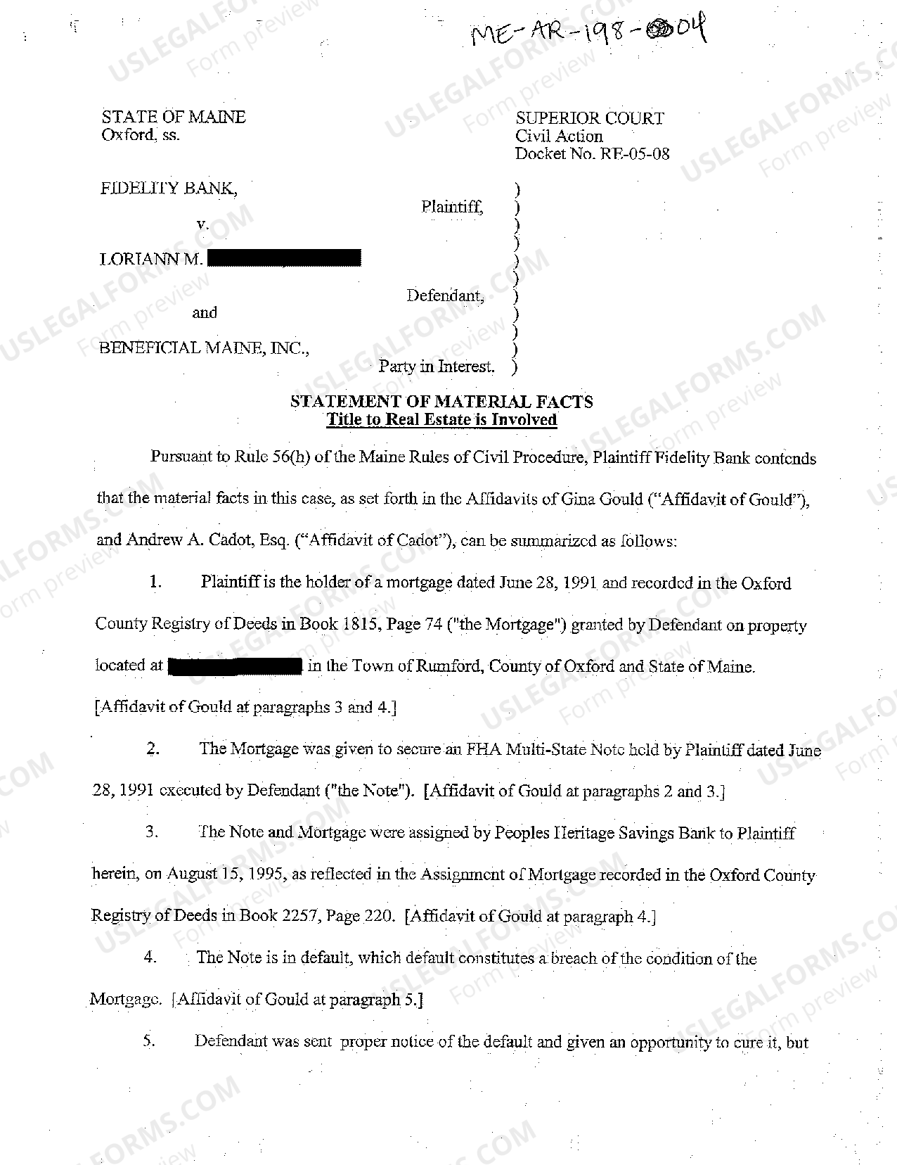 Maine Statement of Material Facts | US Legal Forms