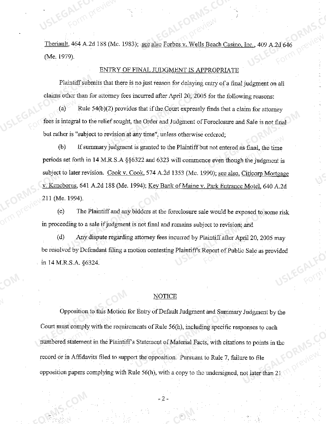Maine Motion for Entry of Default Judgment, Summary Judgment, and Final ...