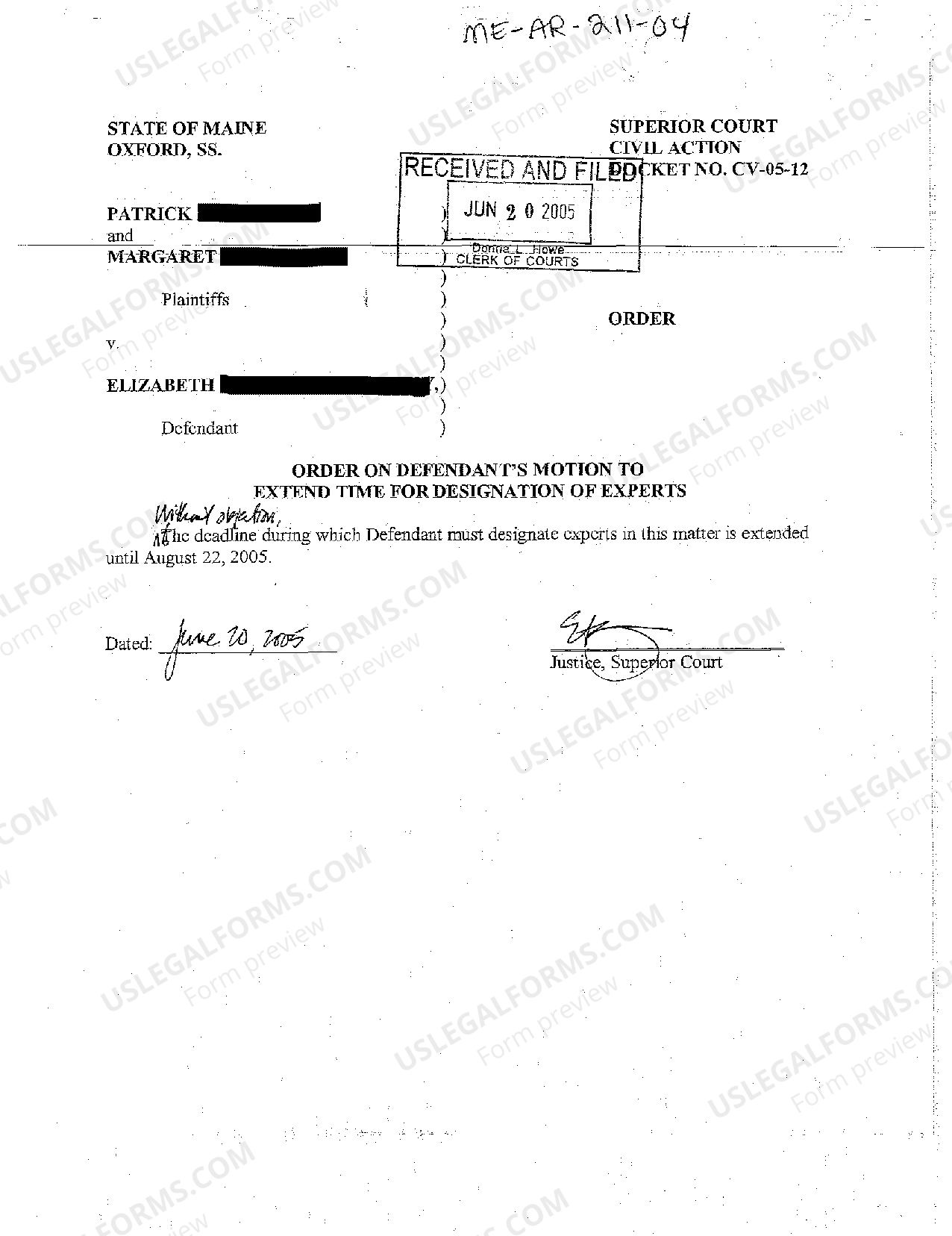 Maine Order Extending Defendant's Time for Expert Designation | US ...