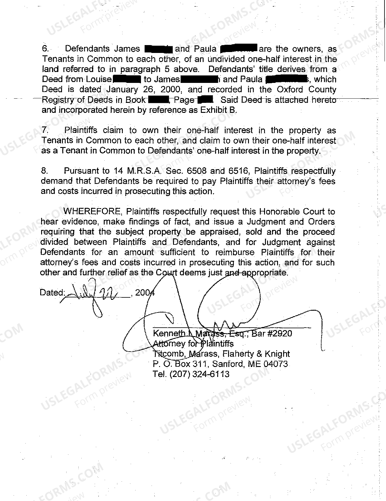 Maine Action for Partition of Real Estate | US Legal Forms