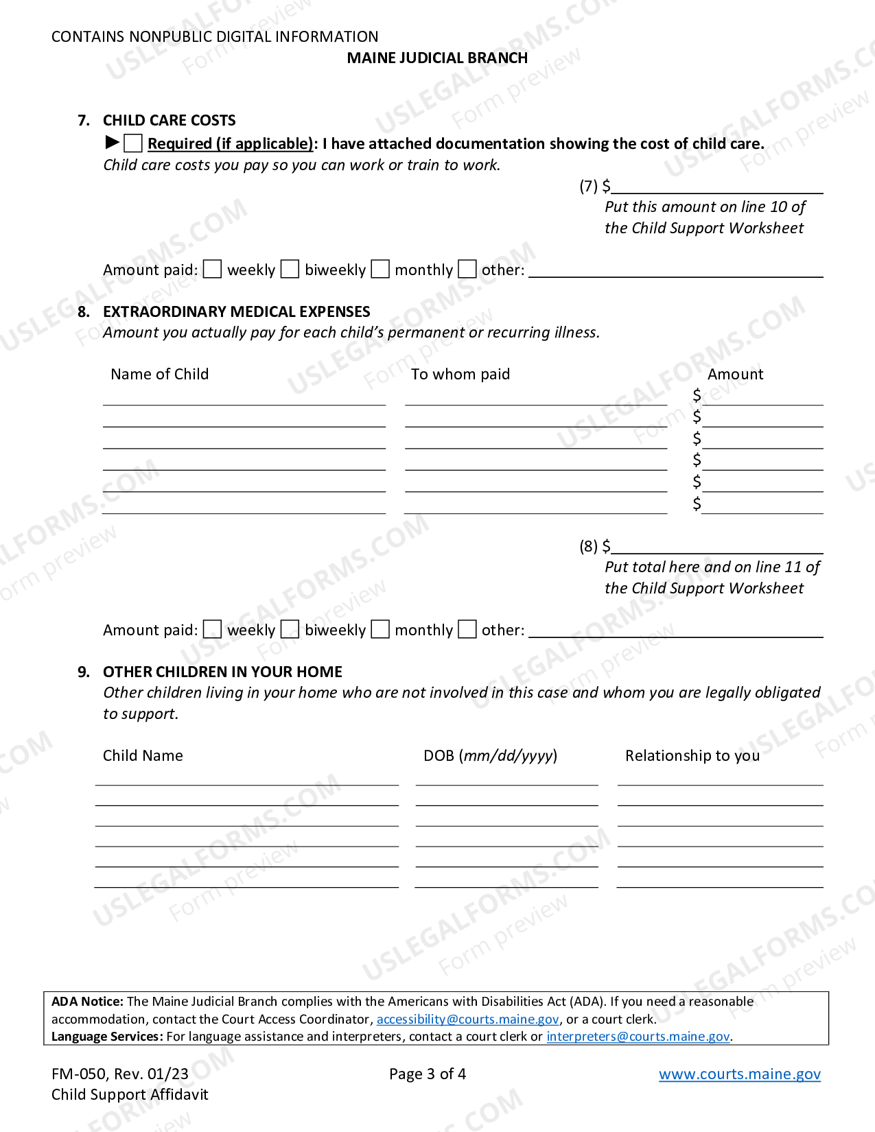 Maine Child Support Affidavit - Child Support Affidavit Maine | US ...