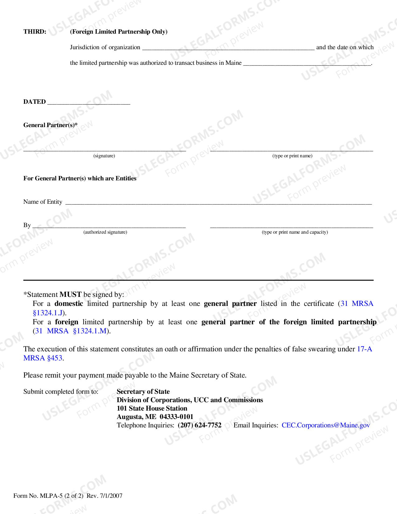 Maine Statement of Intention to Do Business Under an Assumed or ...