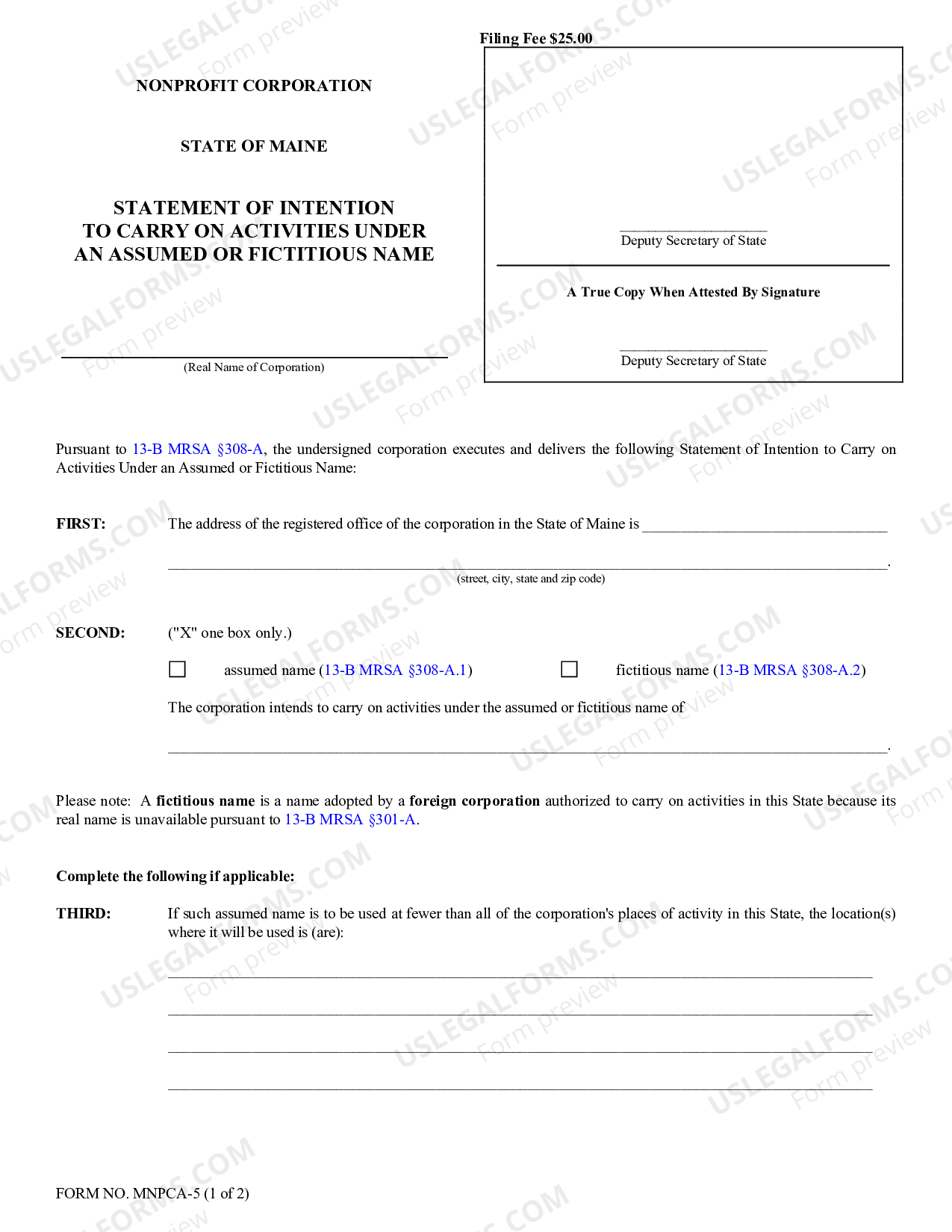 Maine Statement of Intention to Do Business Under an Assumed or ...