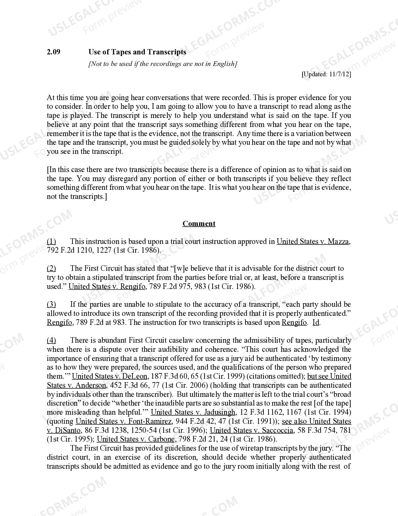 Maine Use of Tapes and Transcripts | US Legal Forms
