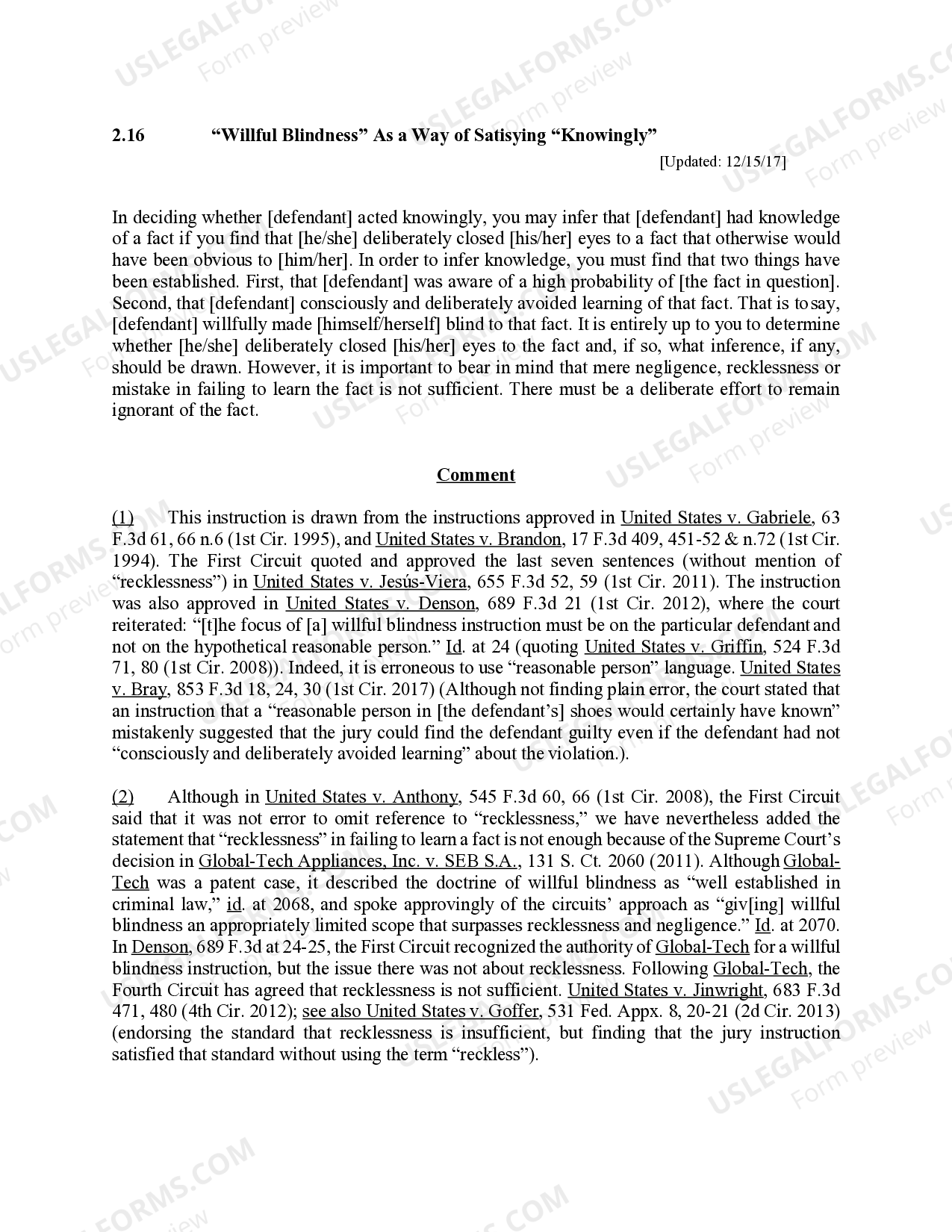 Maine "Willful Blindness" As a Way of Satisying "Knowingly" | US Legal ...
