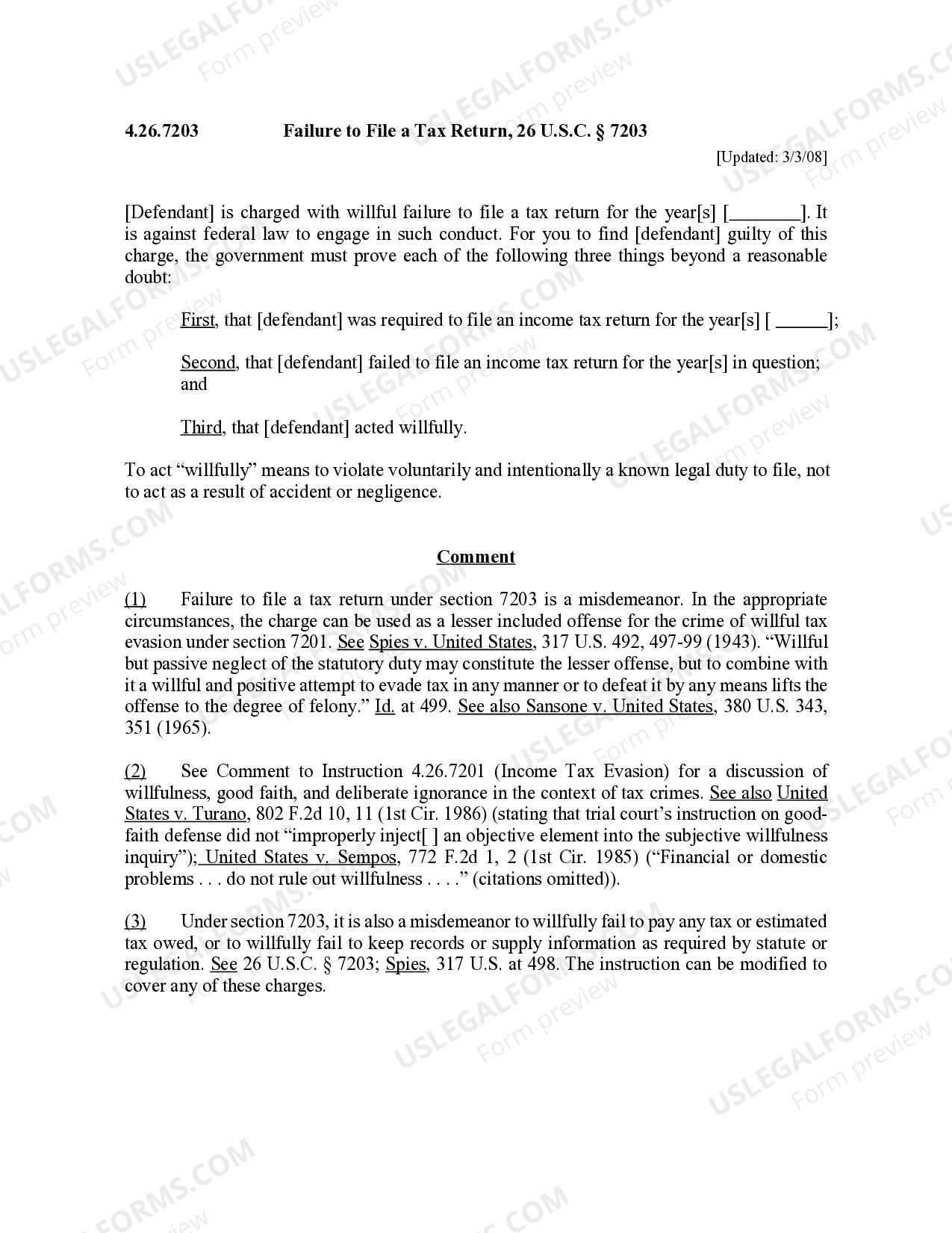 Maine 4.26.7203 Failure to File a Tax Return, 26 U.S.C. Sec. 7203 | US ...