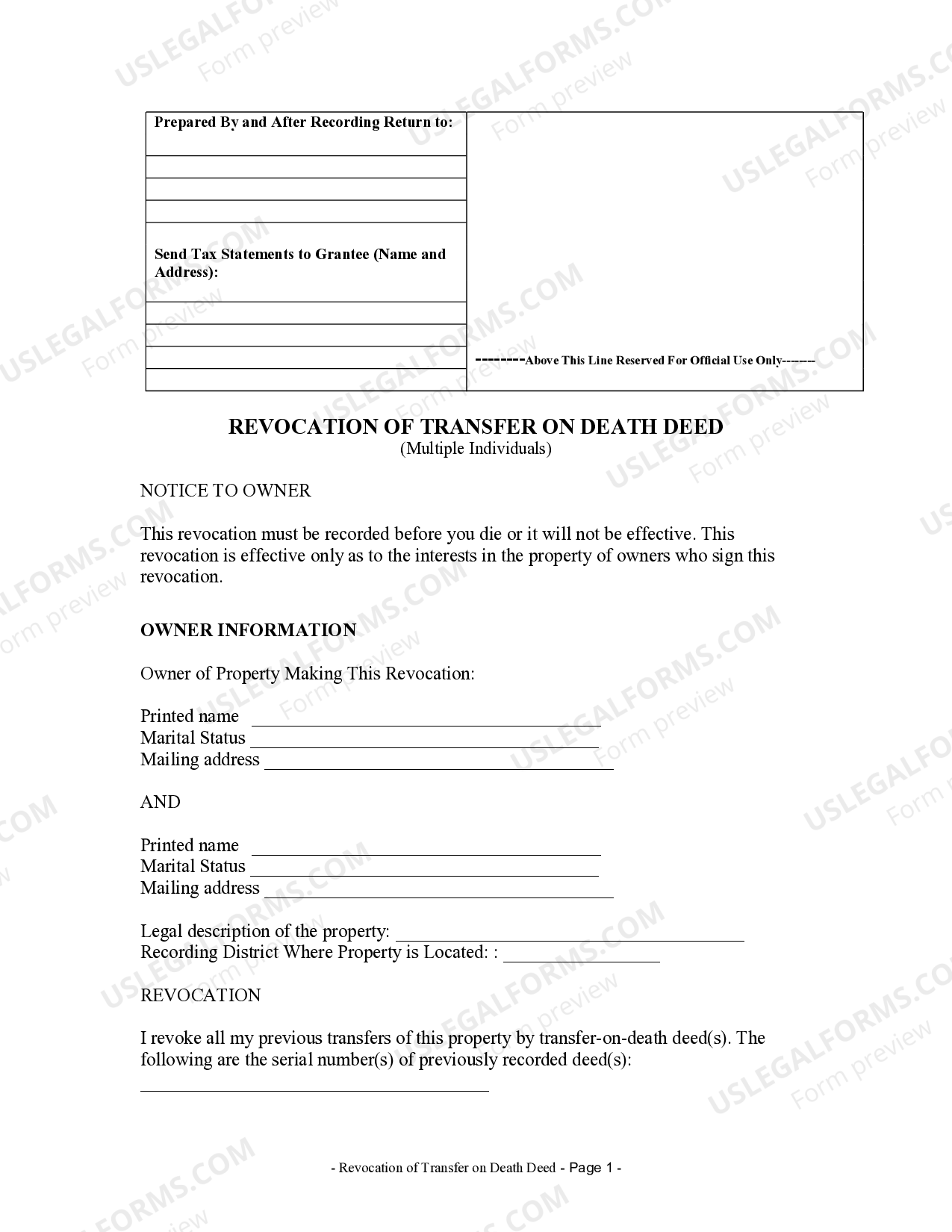 Maine Revocation of Transfer on Death Deed - Beneficiary Deed for Two ...