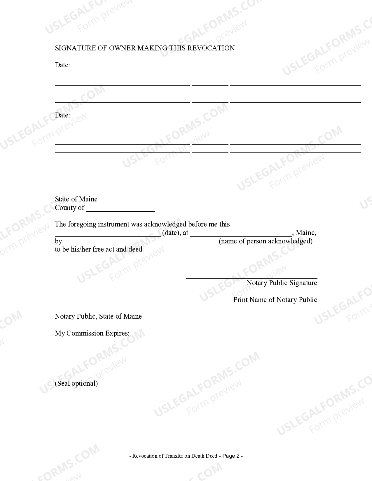 Maine Revocation of Transfer on Death Deed - Beneficiary Deed for Two ...